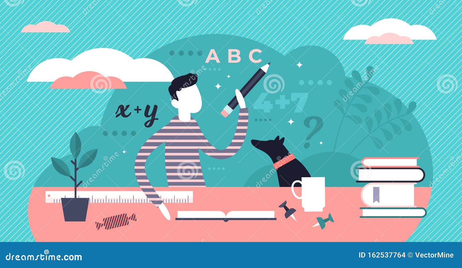 Homework Vector Illustration. Flat Tiny School Tasks Study Persons ...