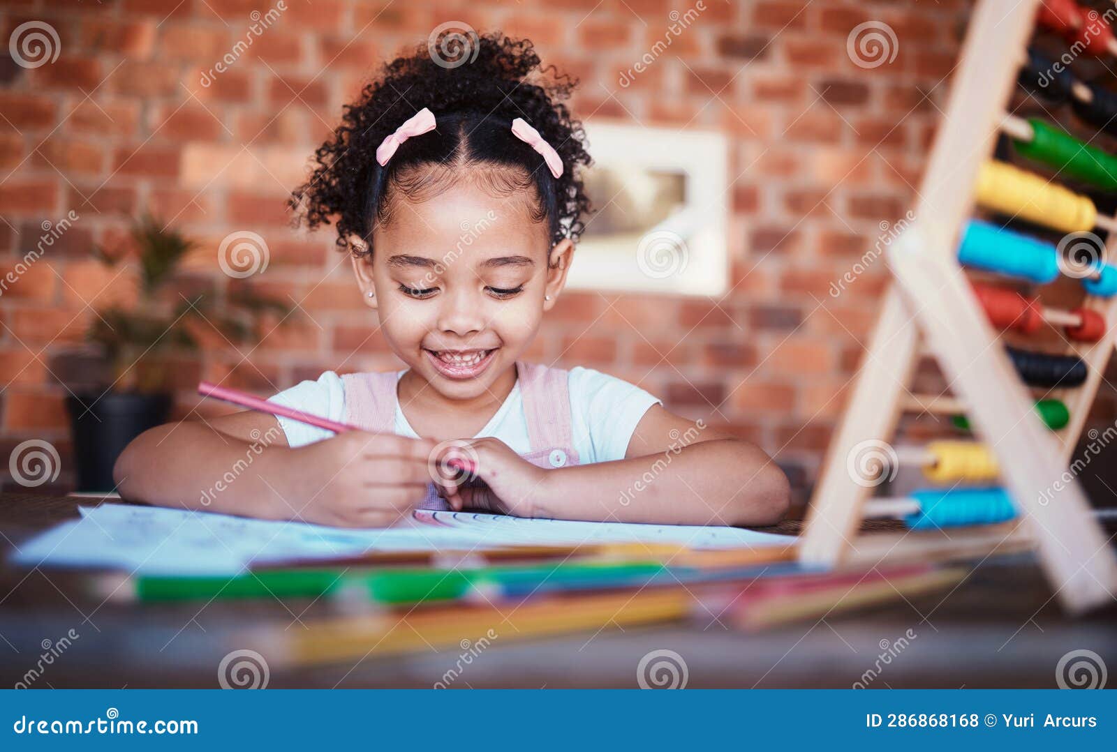Homework, Writing and Child at Home with Smile, Learning and Happy for ...