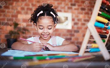 Homework, Writing and Child at Home with Smile, Learning and Happy for ...