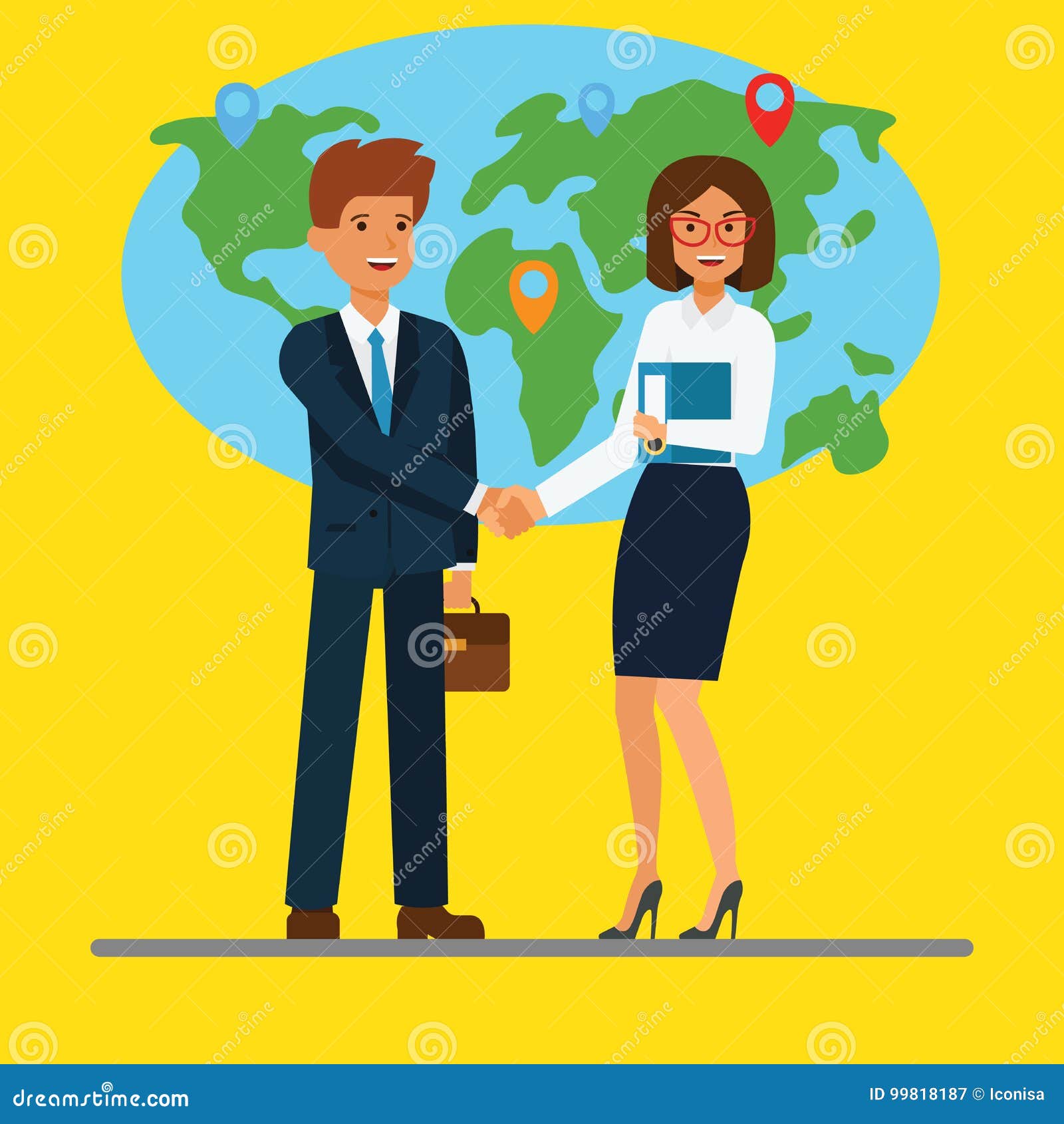 Homme Daffaires Et Femme Daffaires Se Serrant La Main Devant La Carte
