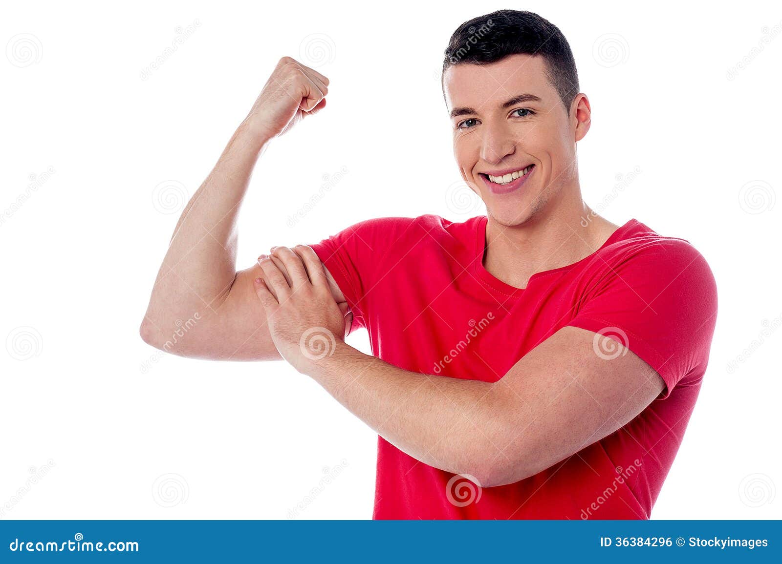 Homme De Forme Physique Montrant Des Muscles De Biceps Photo Stock