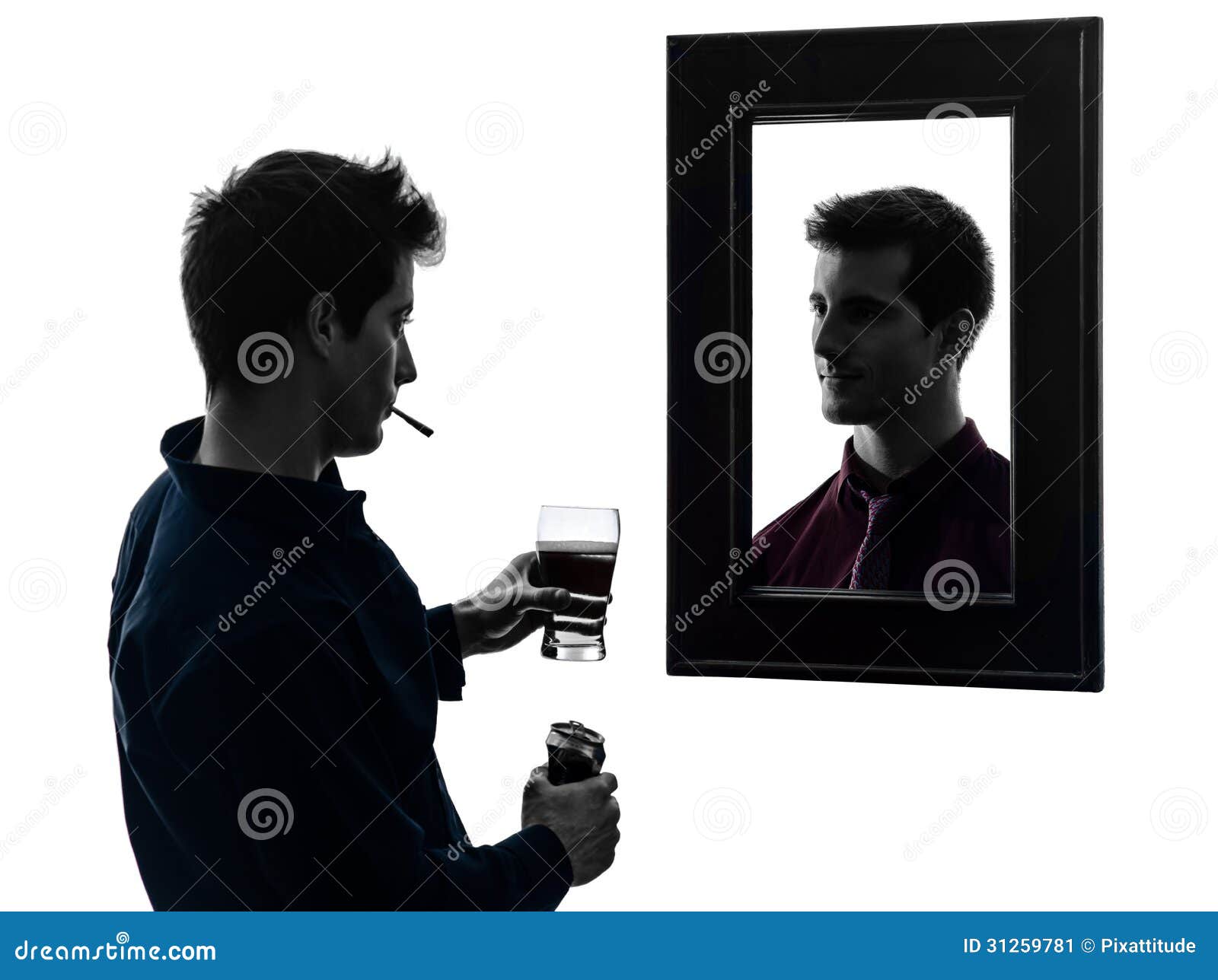 Homme Devant Sa Silhouette De Miroir Image Stock Image Du Confiance Boissons 31259781