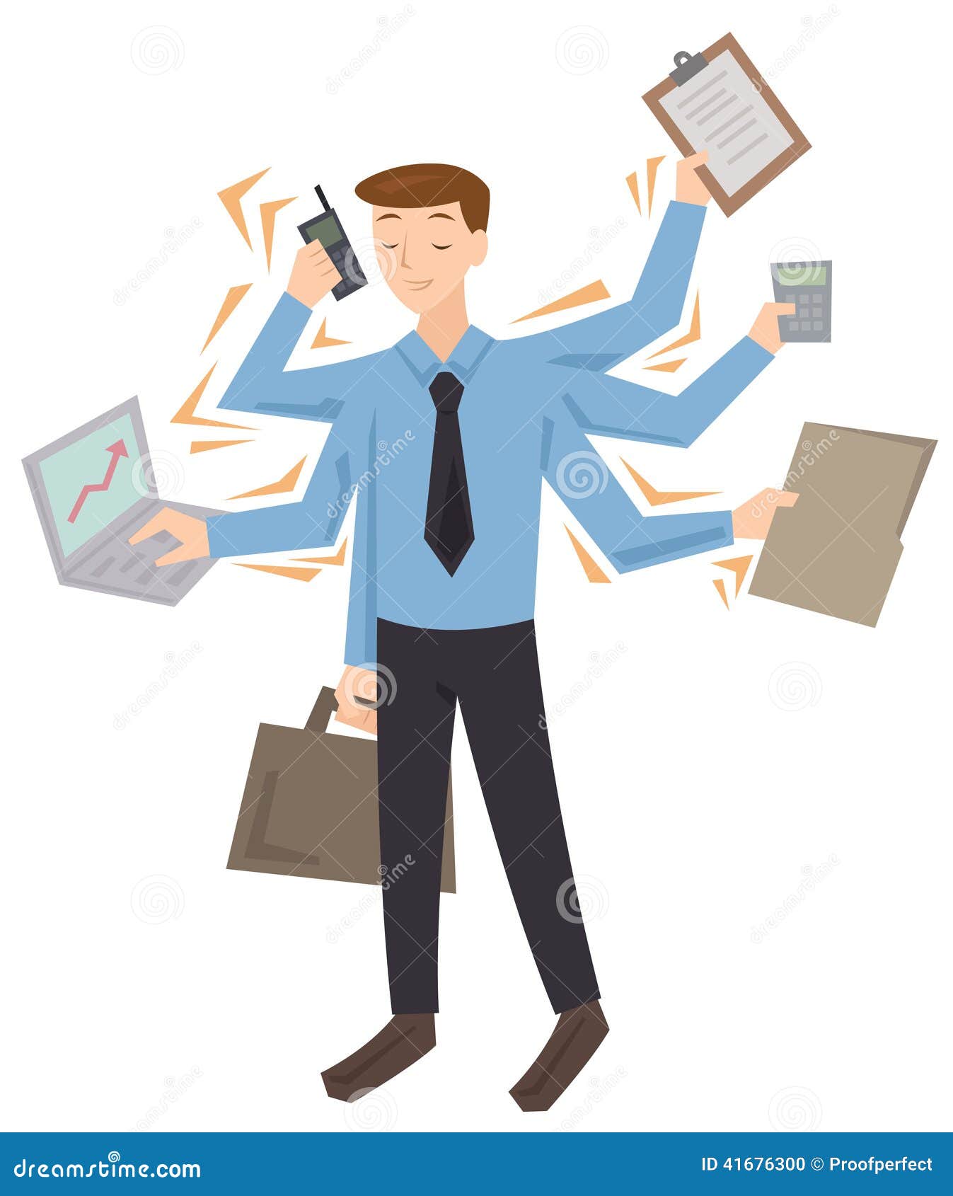 Homme multitâche occupé illustration de vecteur. Illustration du commis ...