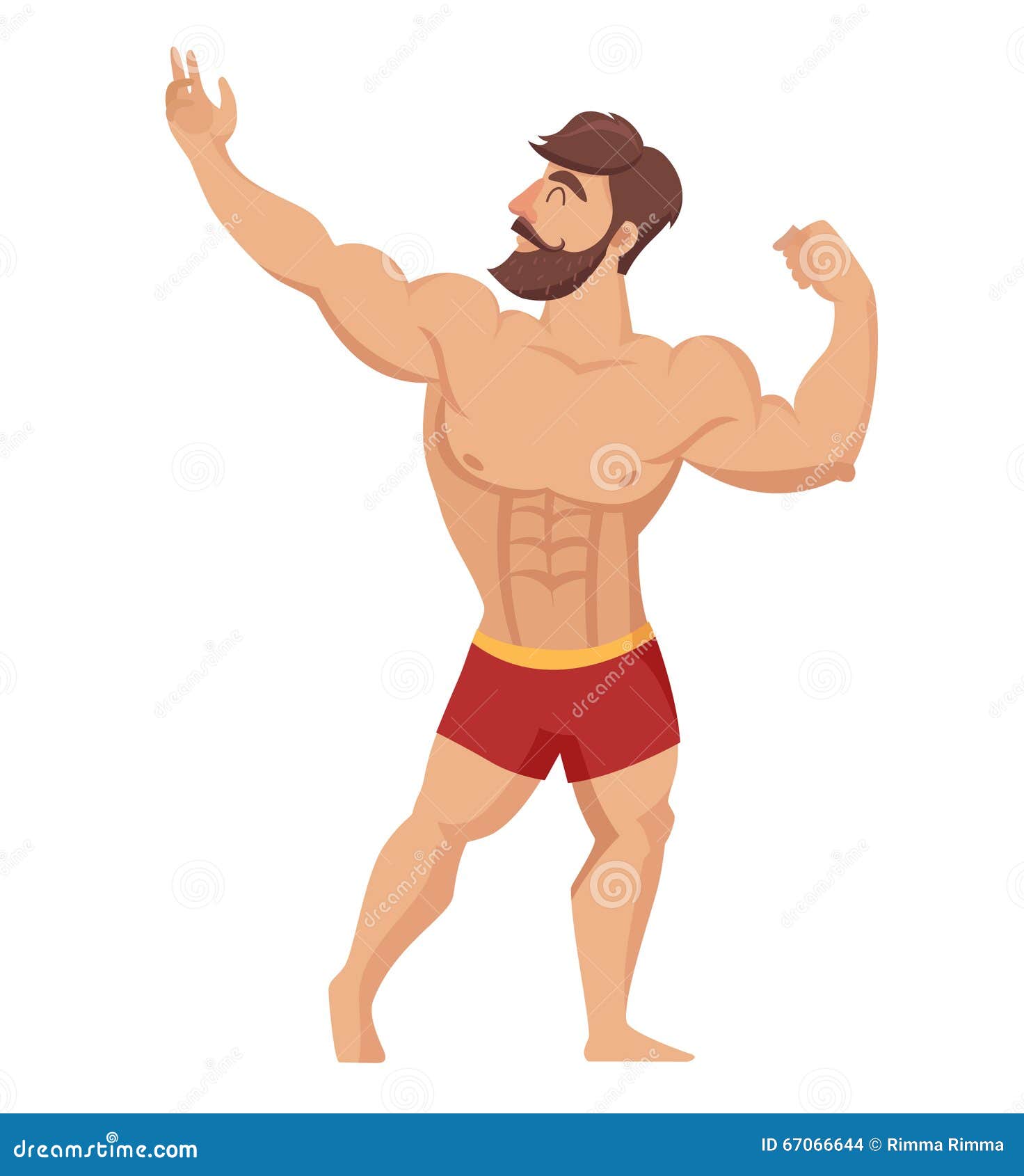 Homme Musculaire Et Barbu Sexy Dans Des Shorts Rouges Posant Le