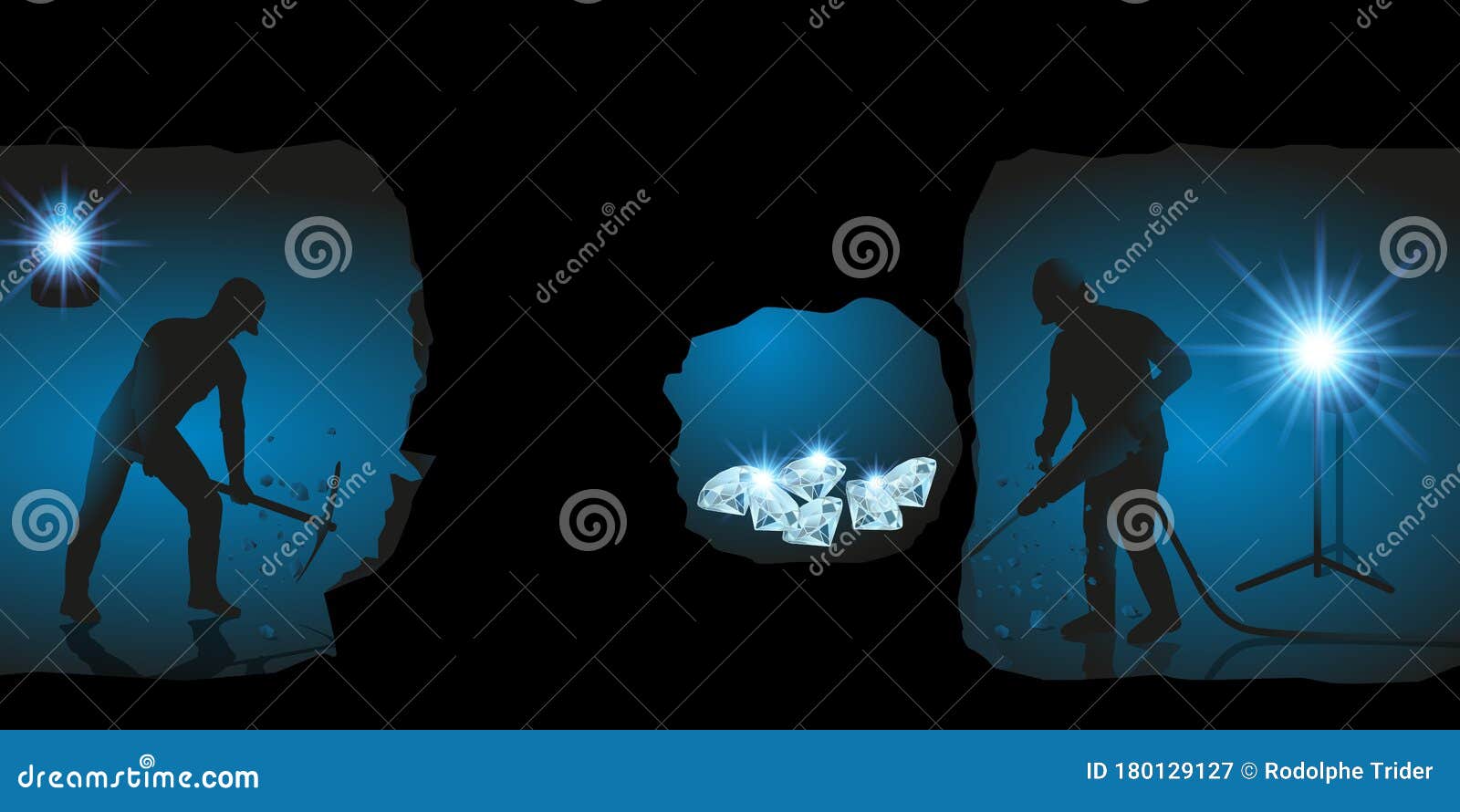 Concept of the Treasure Hunt with Two Men Who Dig a Tunnel Each on ...