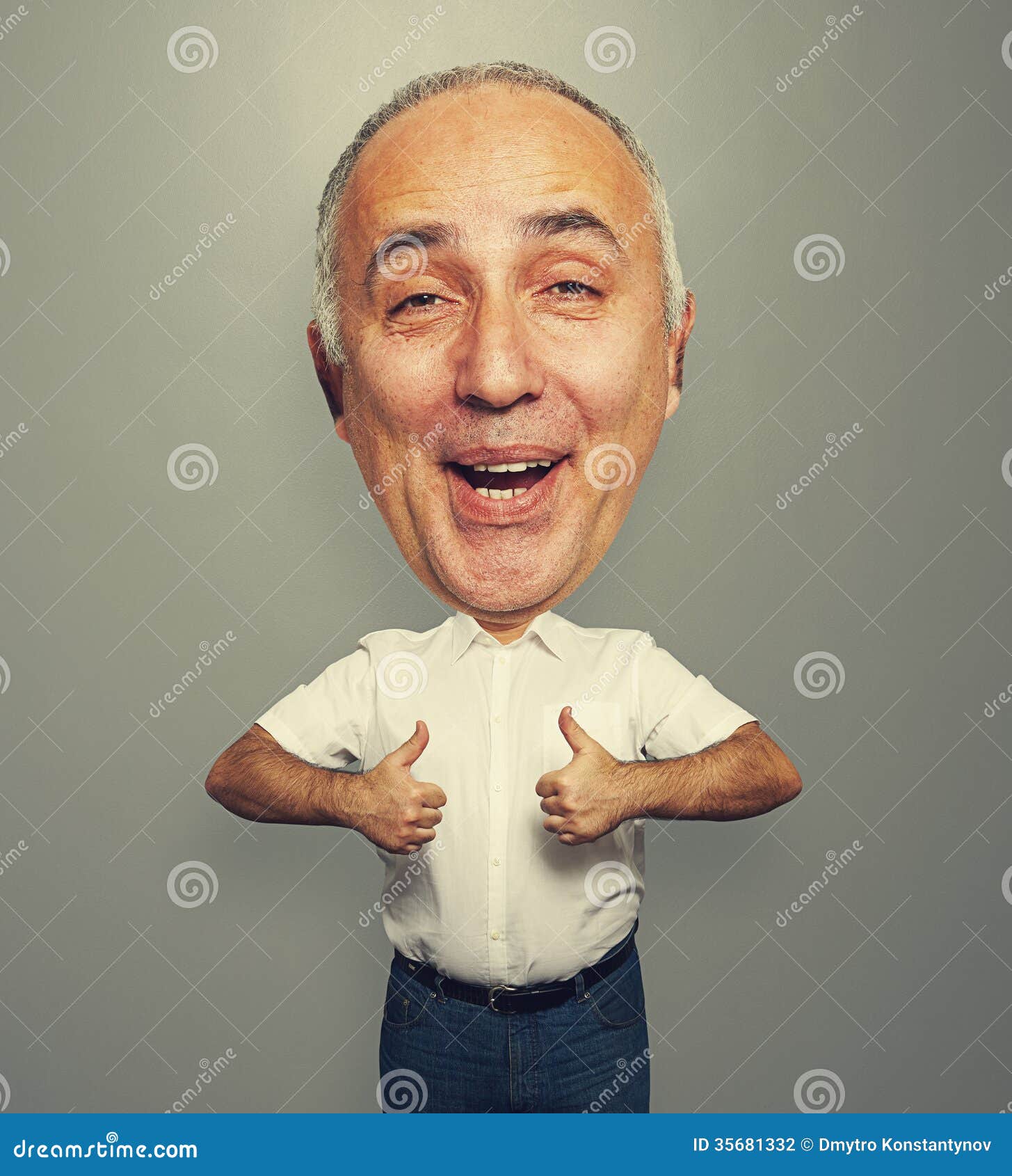 Homme Riant Drôle Montrant Des Pouces Photo stock - Image du gris ...