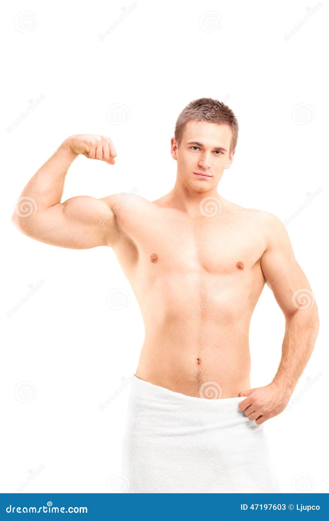 Homme Sans Chemise Montrant Son Biceps Image Stock Image Du Verticale