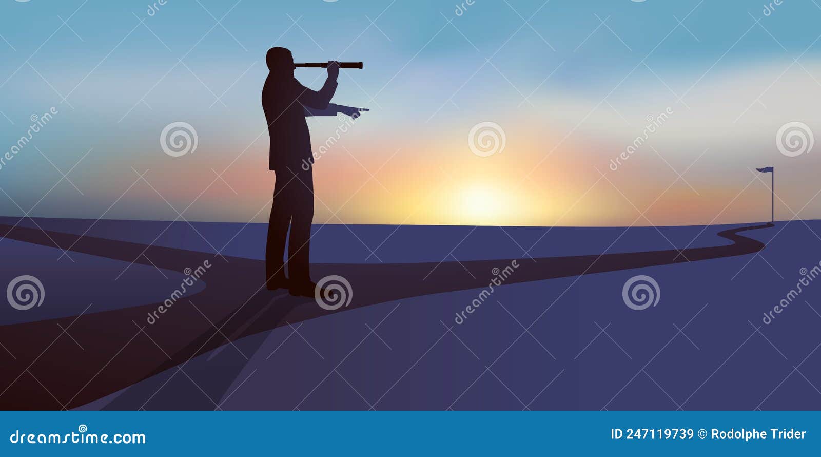 Symbol of Leadership with a Visionary Man Choosing a Path. Stock Vector ...