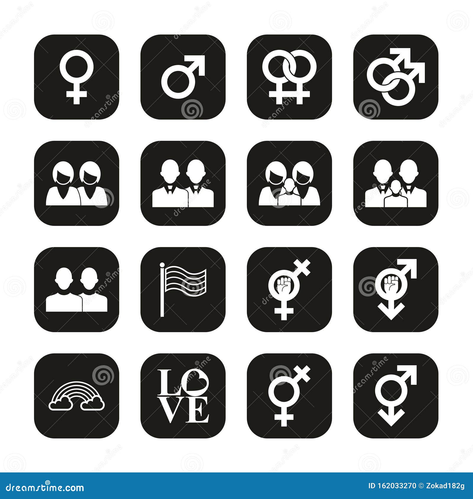 Homosexual Icons White On Black Set Stock Vector Illustration Of
