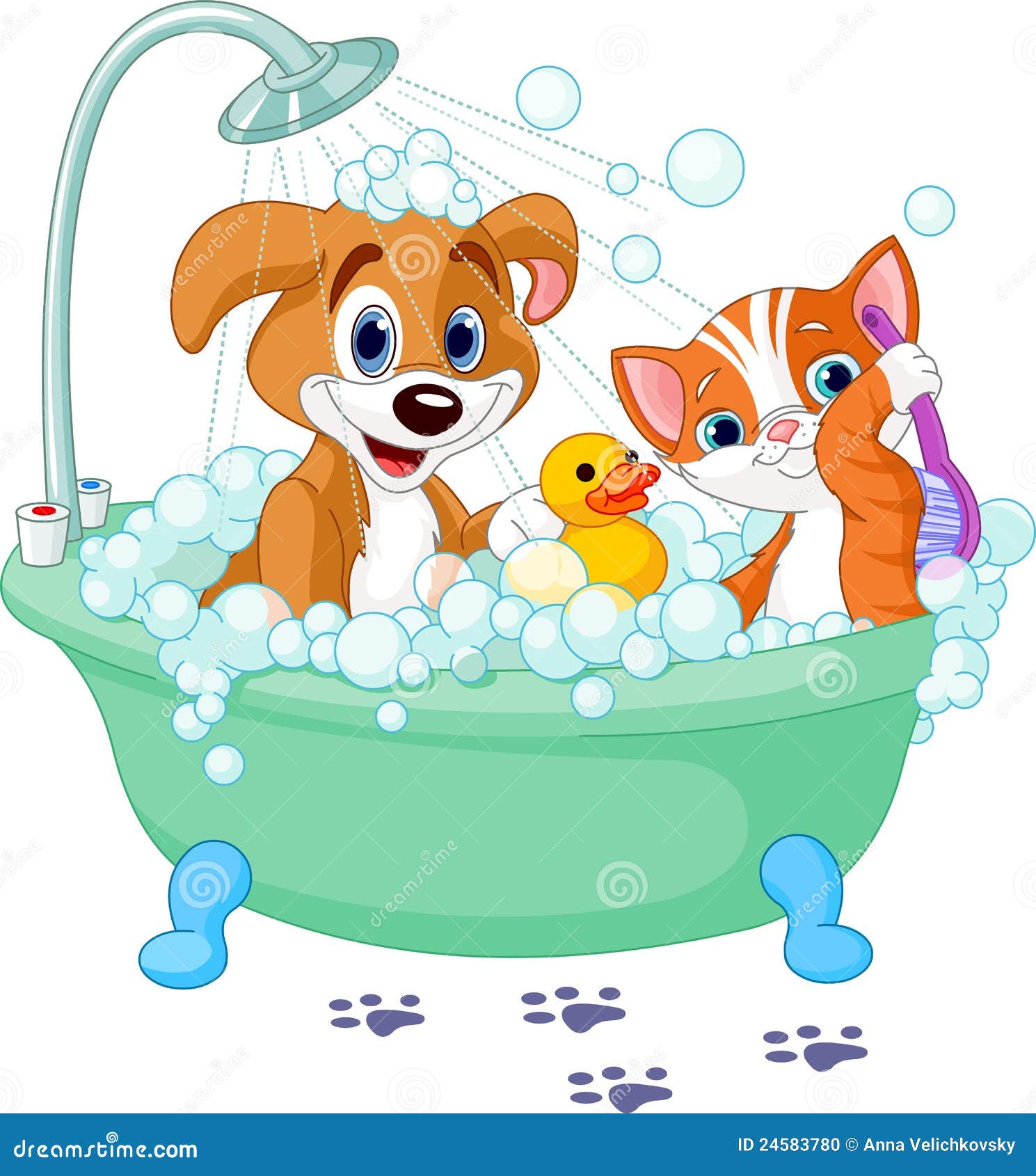 Hond En Kat Die Een Bad Hebben Vector Illustratie - Illustration of ...