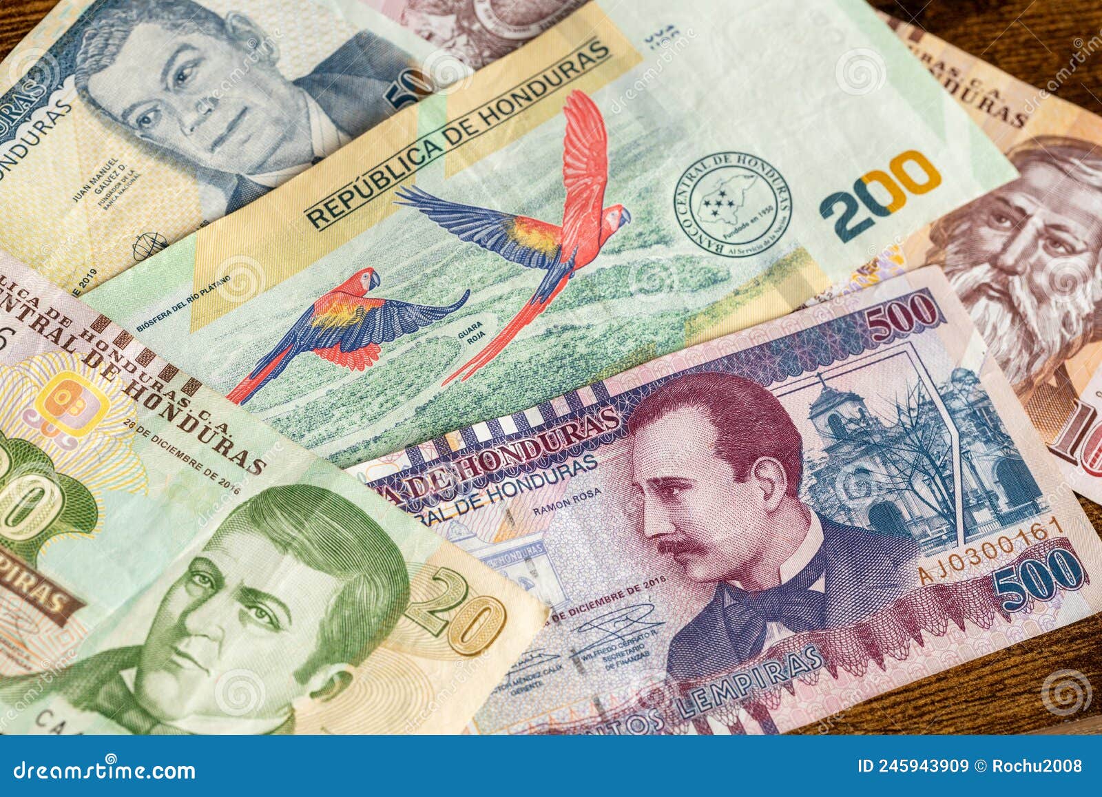Honduran Currency, Various Banknotes Called Lempiras Stock Image ...