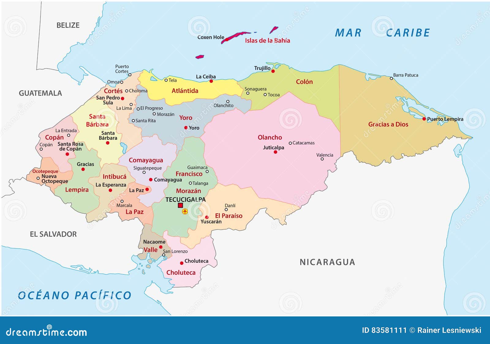 Honduras Administrative and Political Map Stock Illustration ...