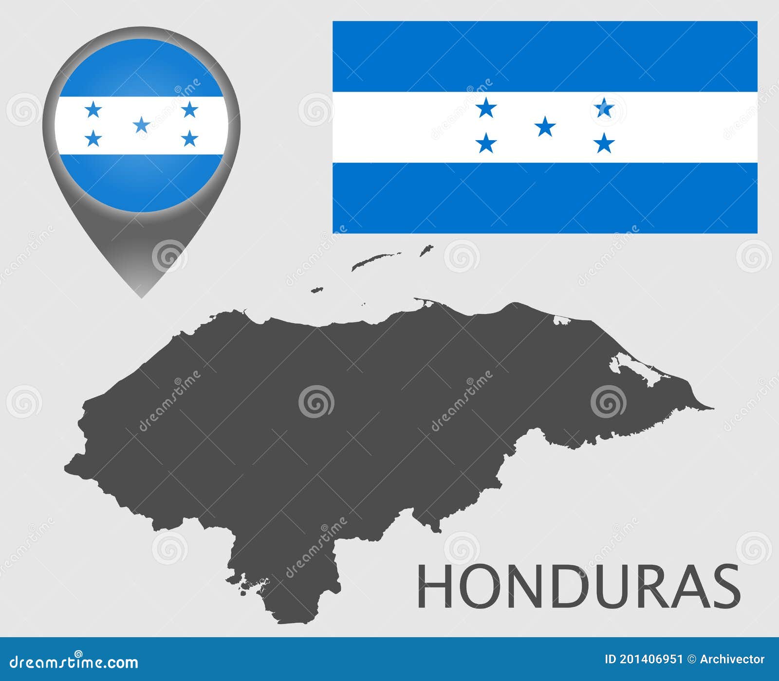 Honduras Map - High Detailed Blue Map With Counties/regions/states Of ...