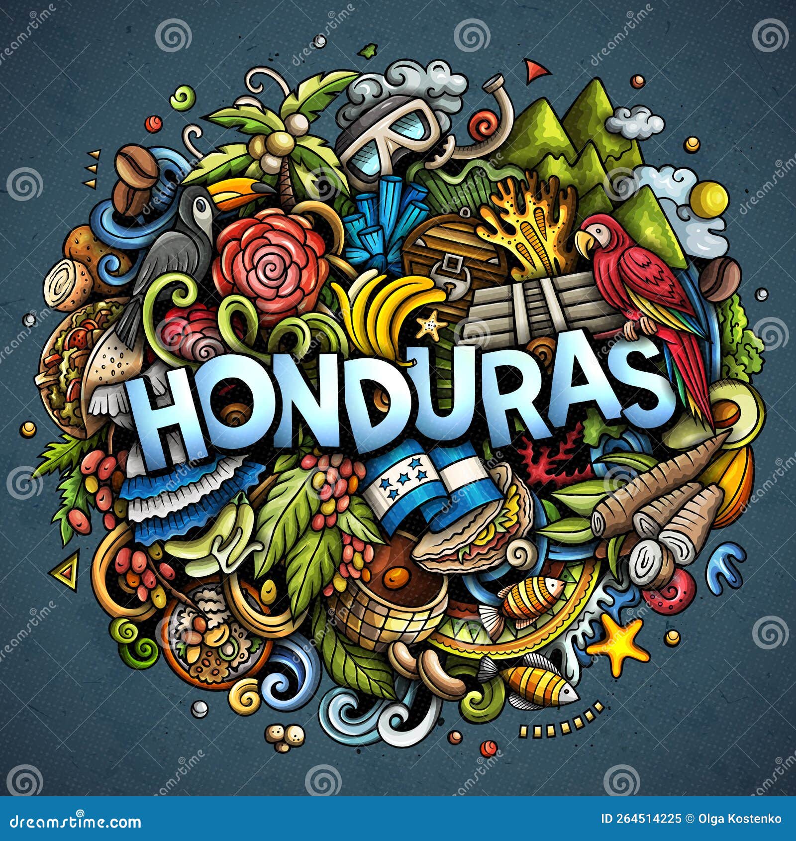 Honduras Cartoon Doodle Illustration. Funny Design Stock Illustration ...