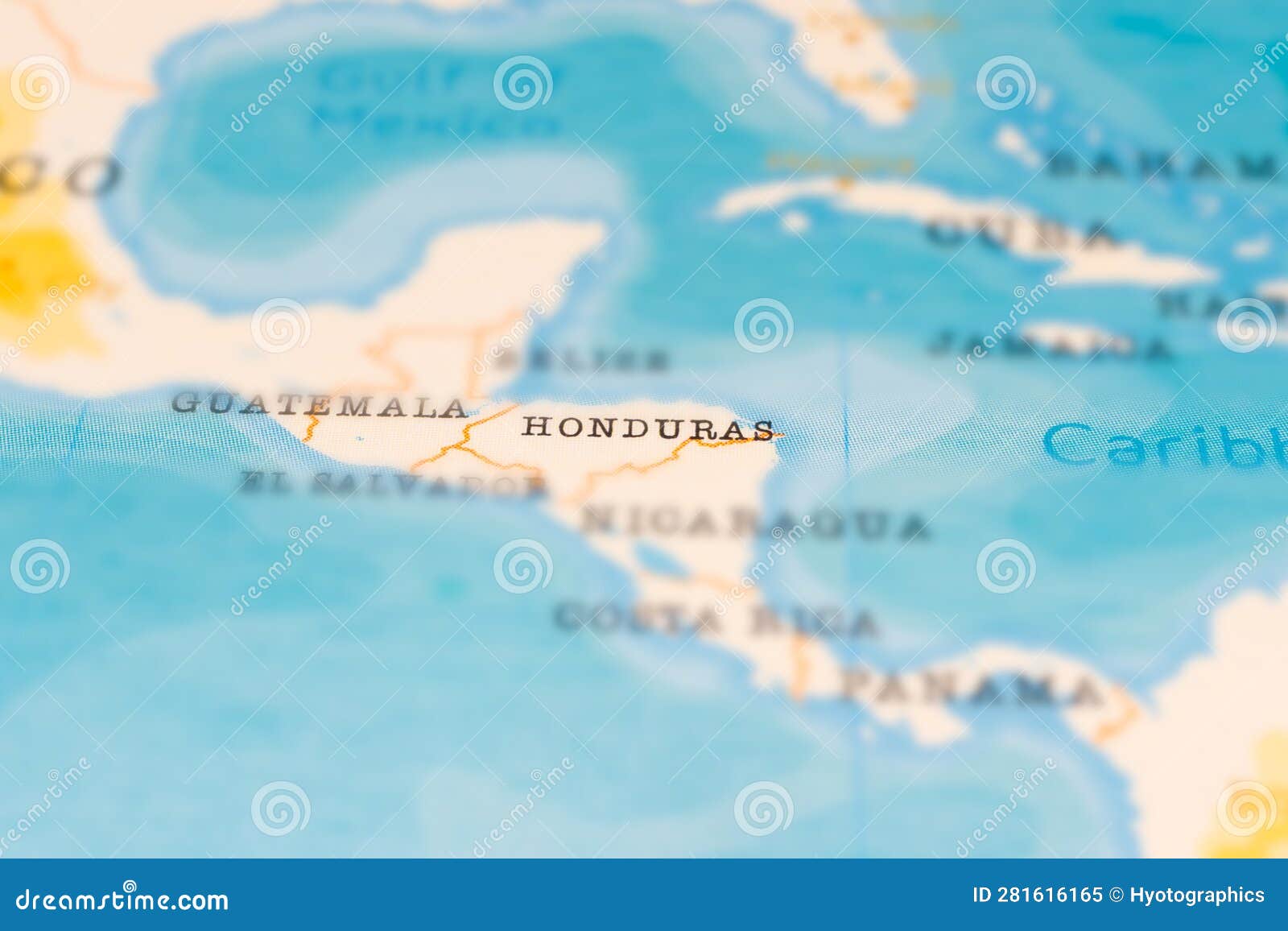 Honduras in Focus on a Tilted World Map. Stock Illustration ...
