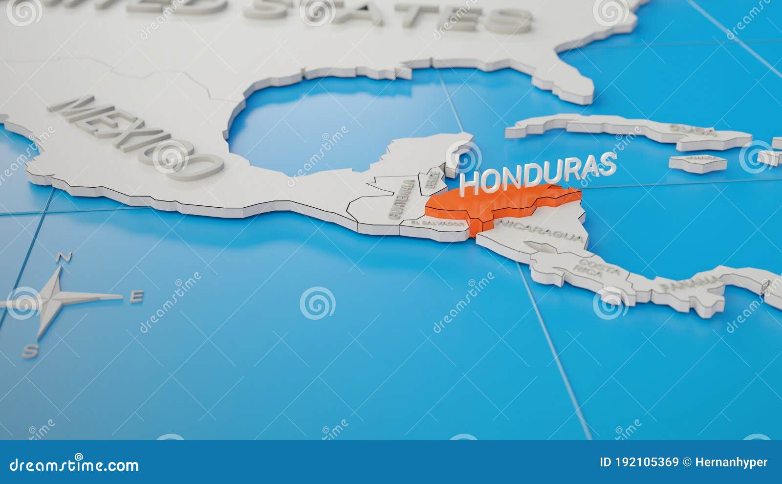 Honduras Highlighted on a White Simplified 3D World Map. Digital 3D ...