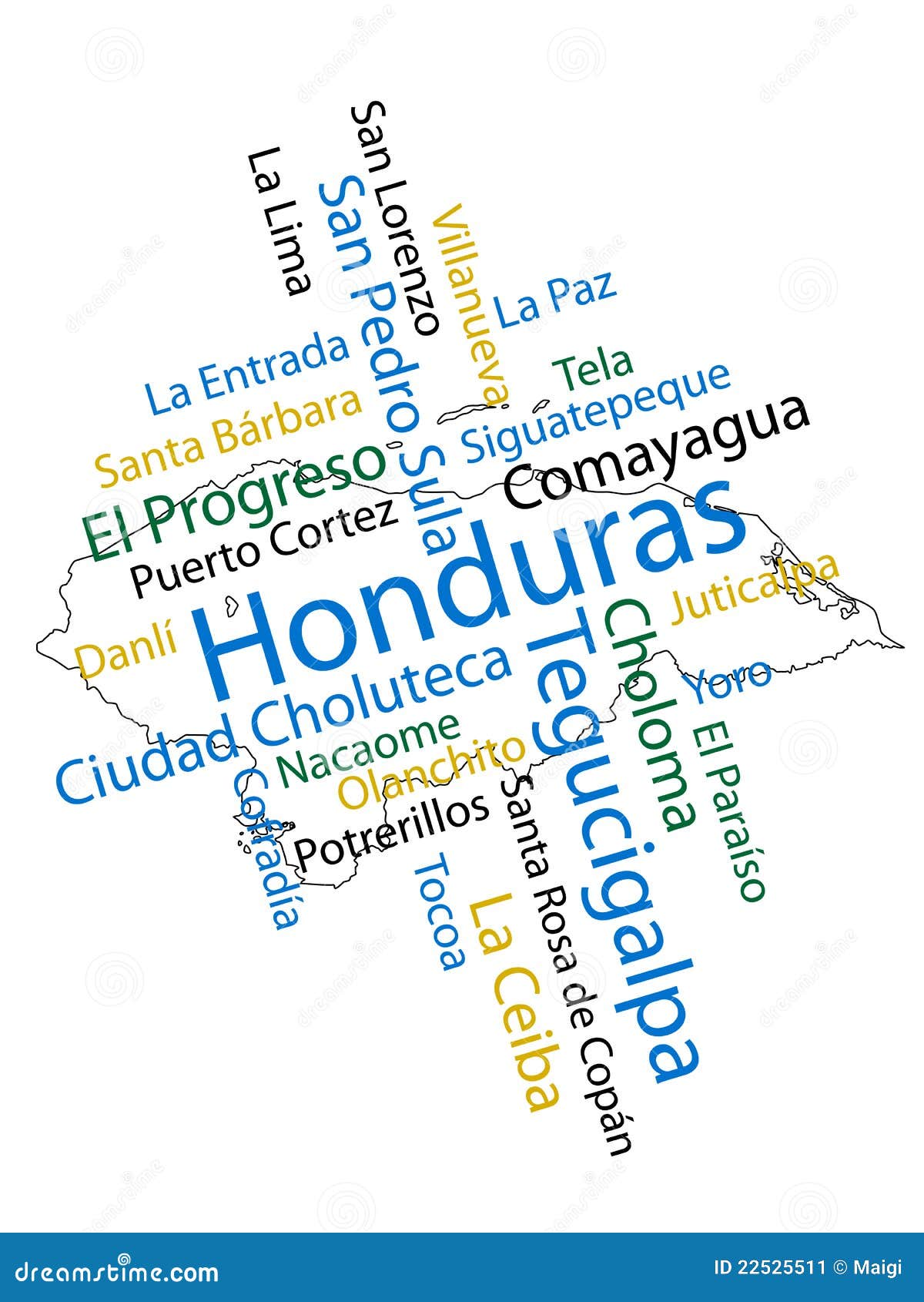 Honduras Map And Cities Cartoon Vector | CartoonDealer.com #22525511