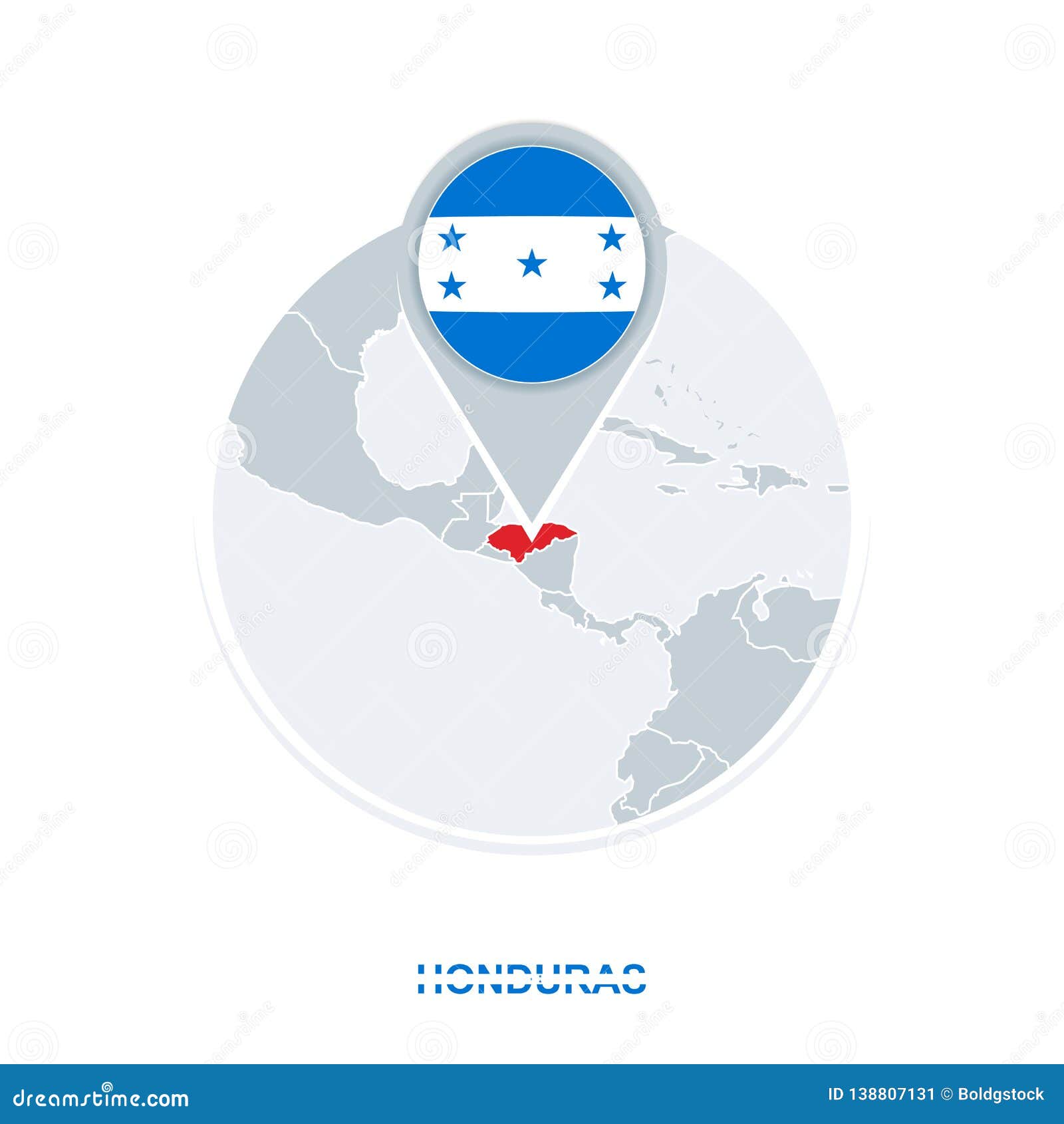 Honduras Map and Flag, Vector Map Icon with Highlighted Honduras Stock ...
