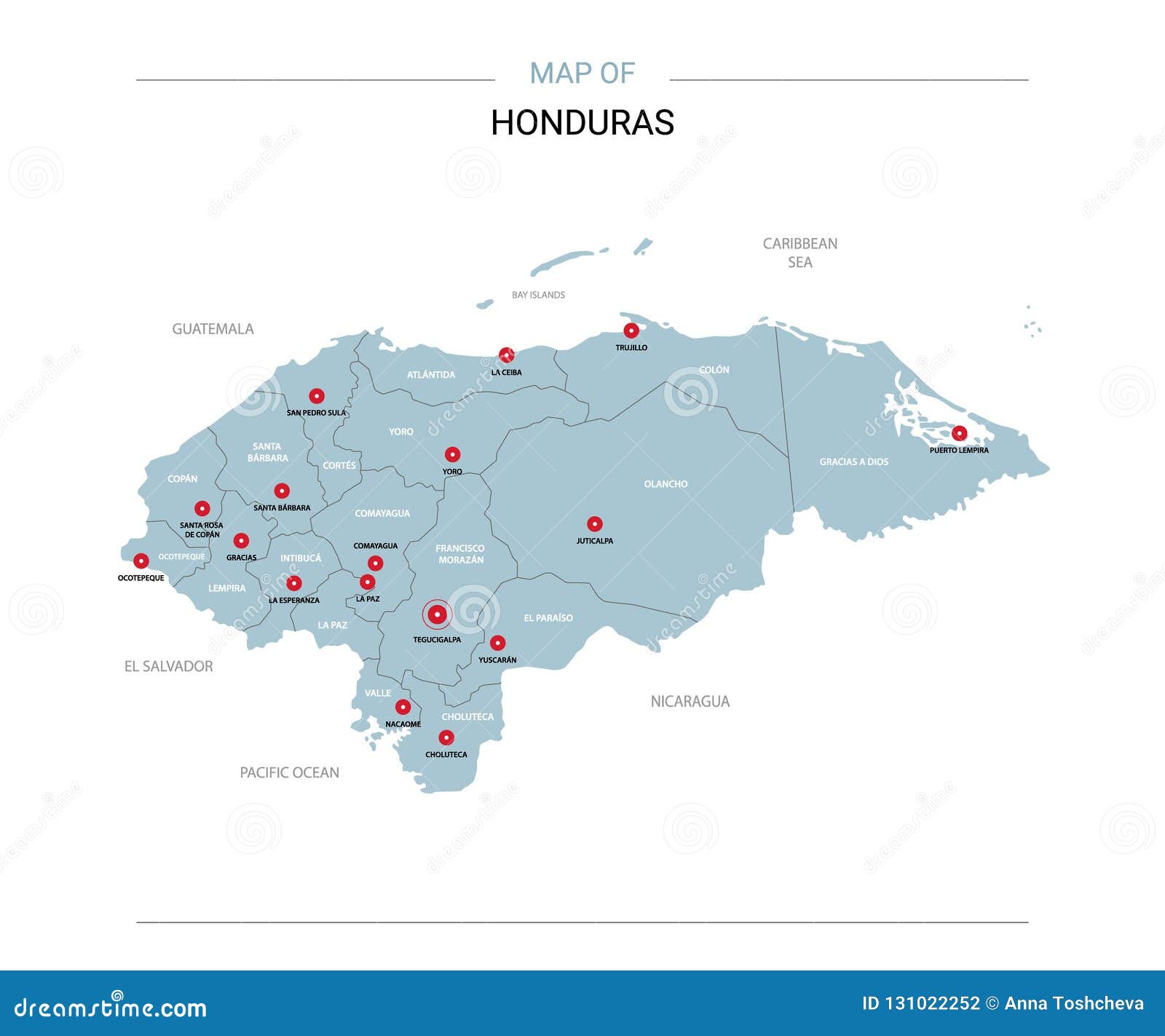 Honduras Map Vector with Red Pin. Stock Vector - Illustration of ...