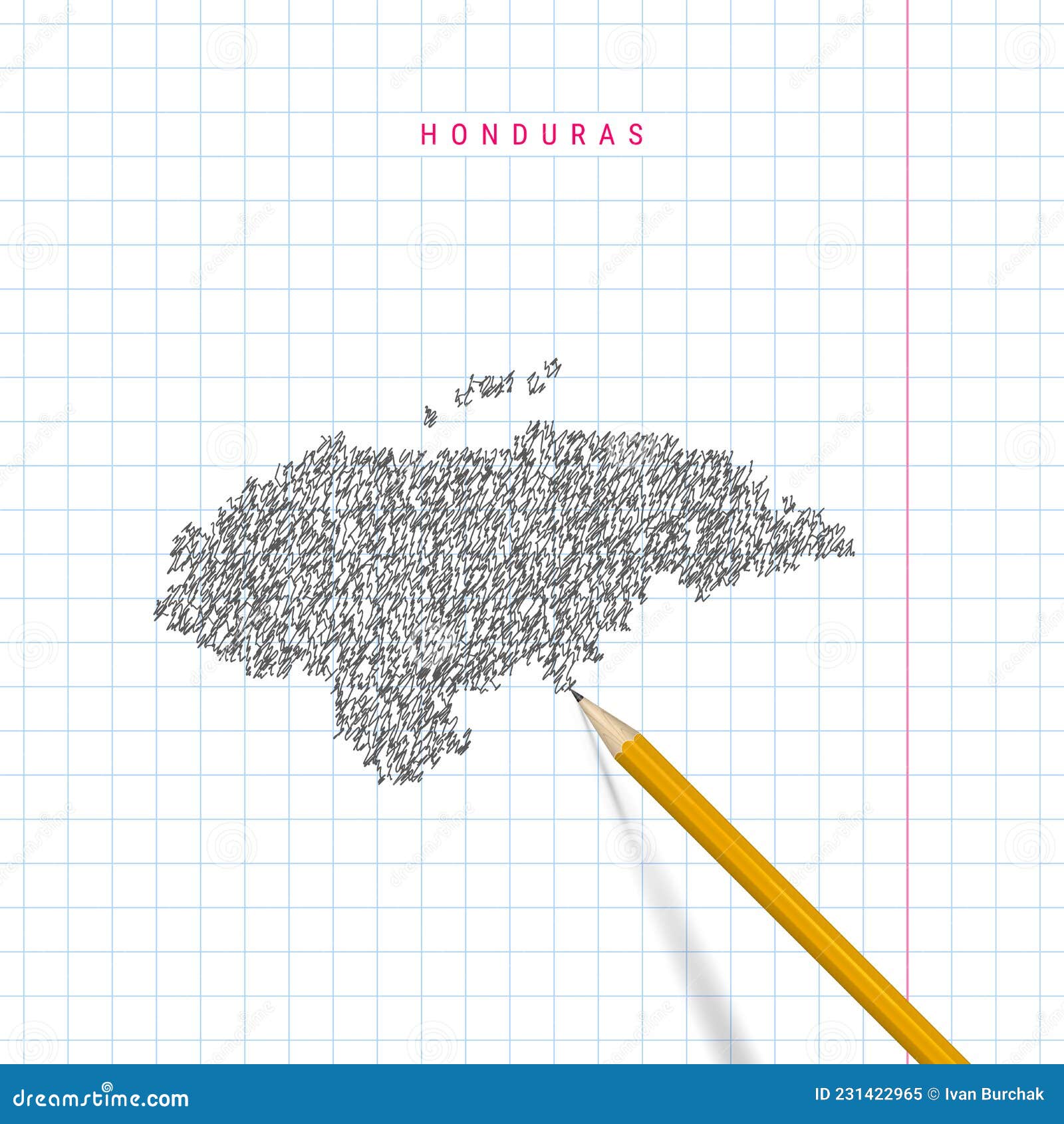 Honduras Sketch Scribble Vector Map Drawn On Checkered School Notebook ...