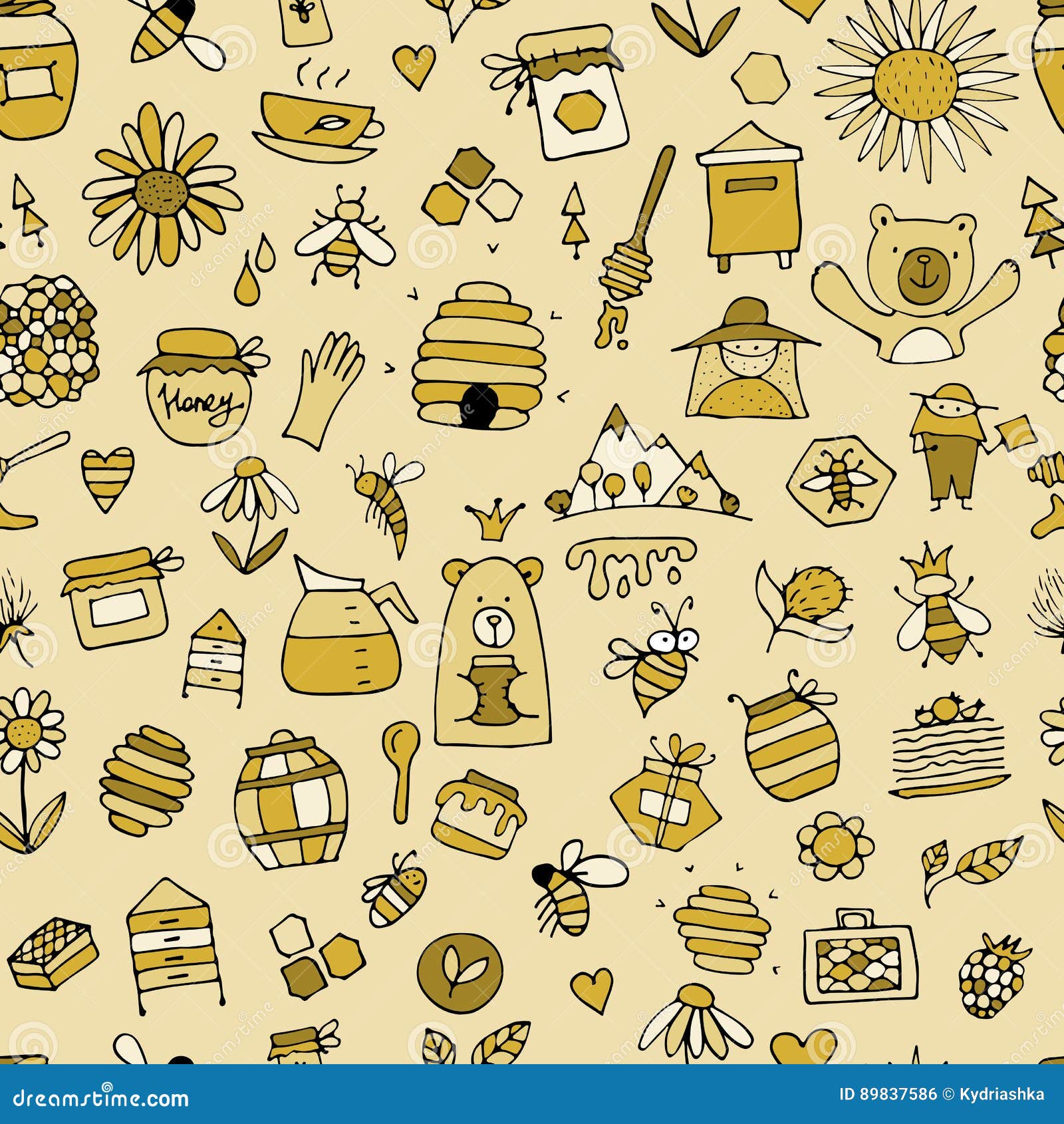 Honey Apiary, Seamless Pattern. Sketch for Your Design Stock Vector ...