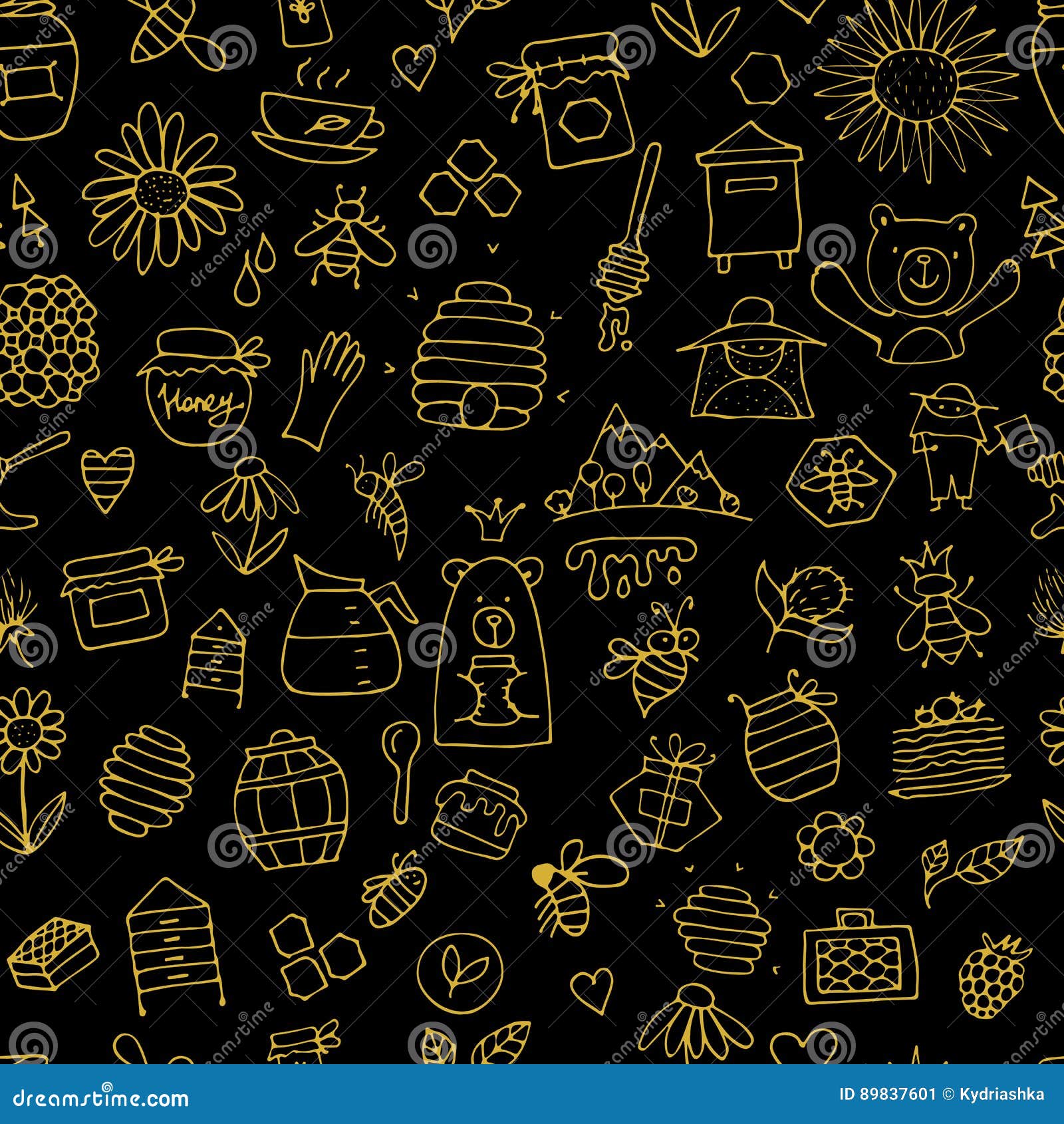 Honey Apiary, Seamless Pattern. Sketch for Your Design Stock Vector ...