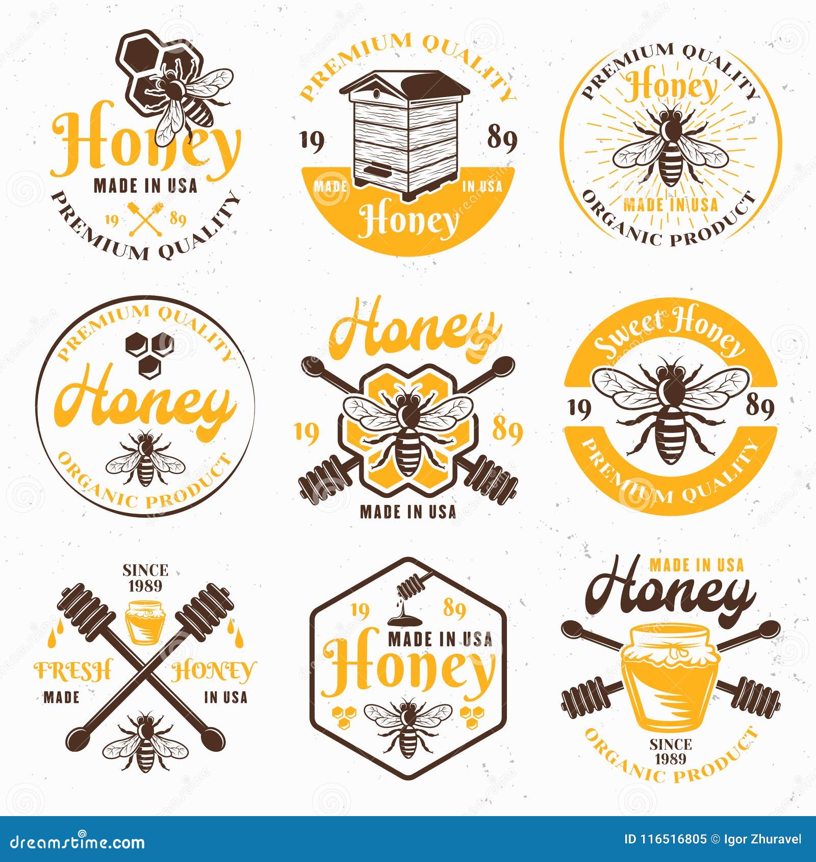 Honey And Apiary Set Of Colored Vector Emblems | CartoonDealer.com ...