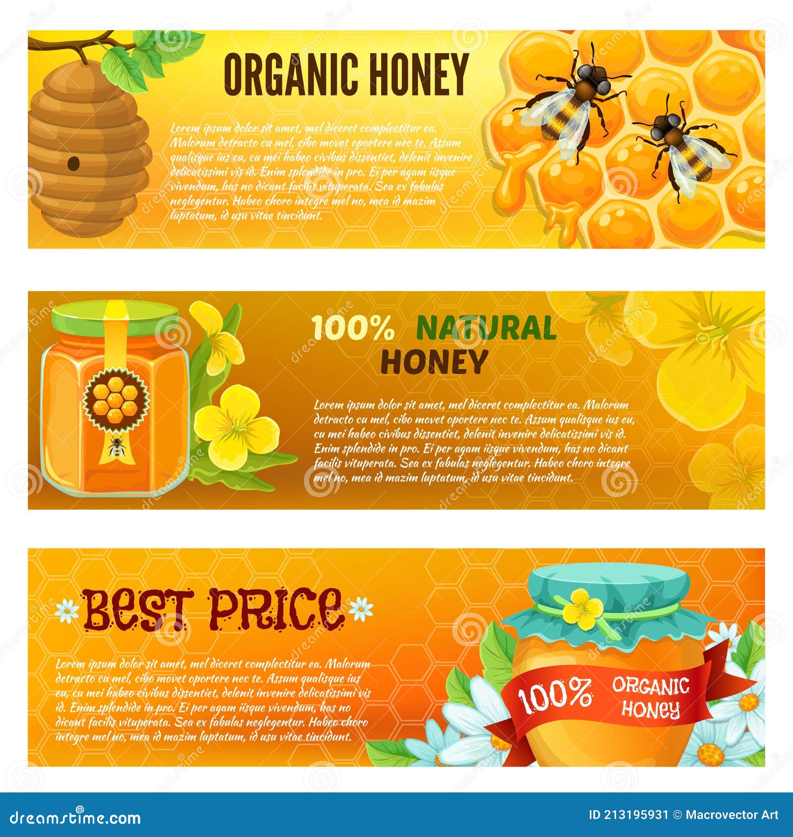 Honey Banner Set stock vector. Illustration of label - 213195931