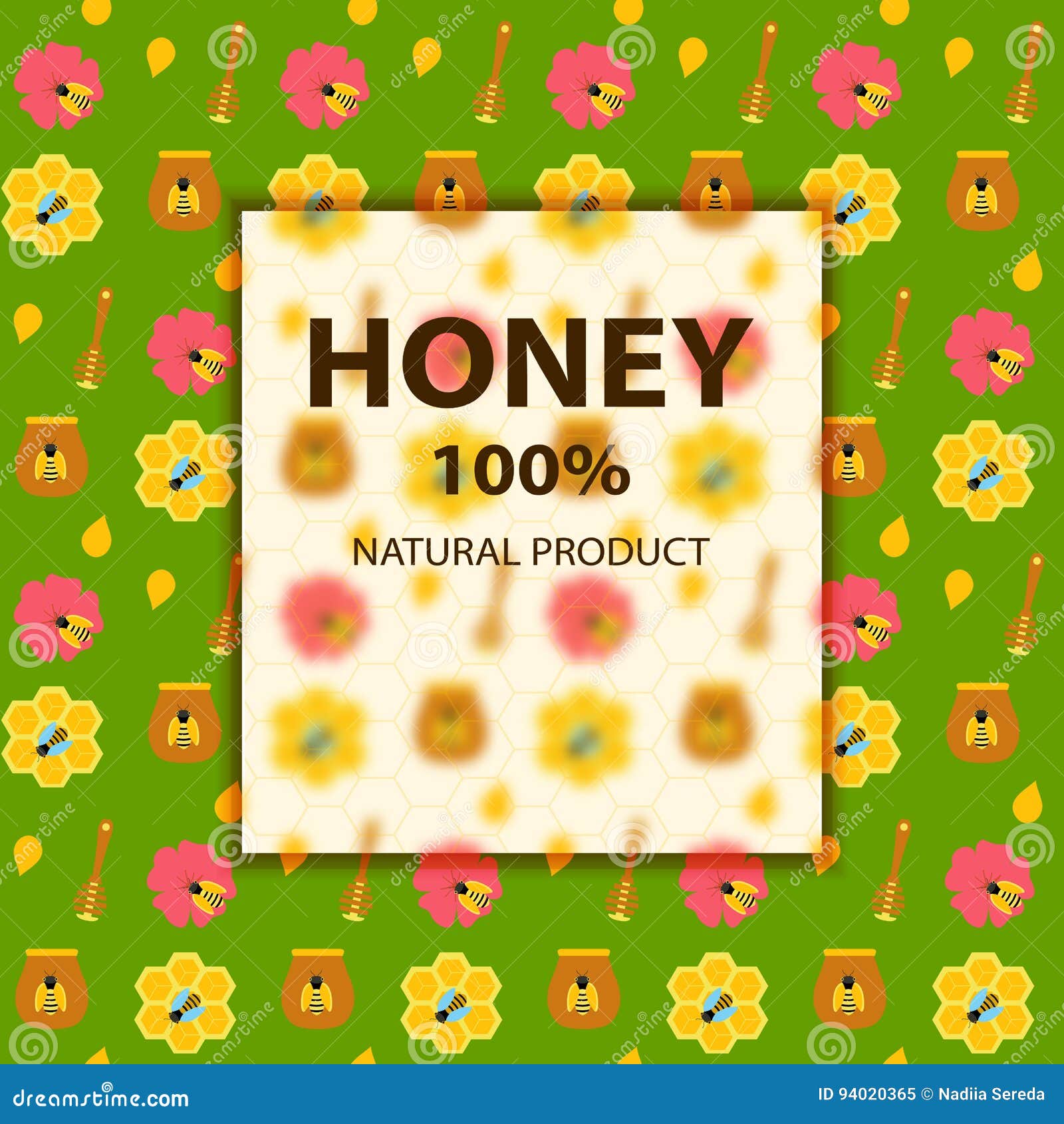 Honey and Bee Banner on Green Stock Vector - Illustration of hashana ...