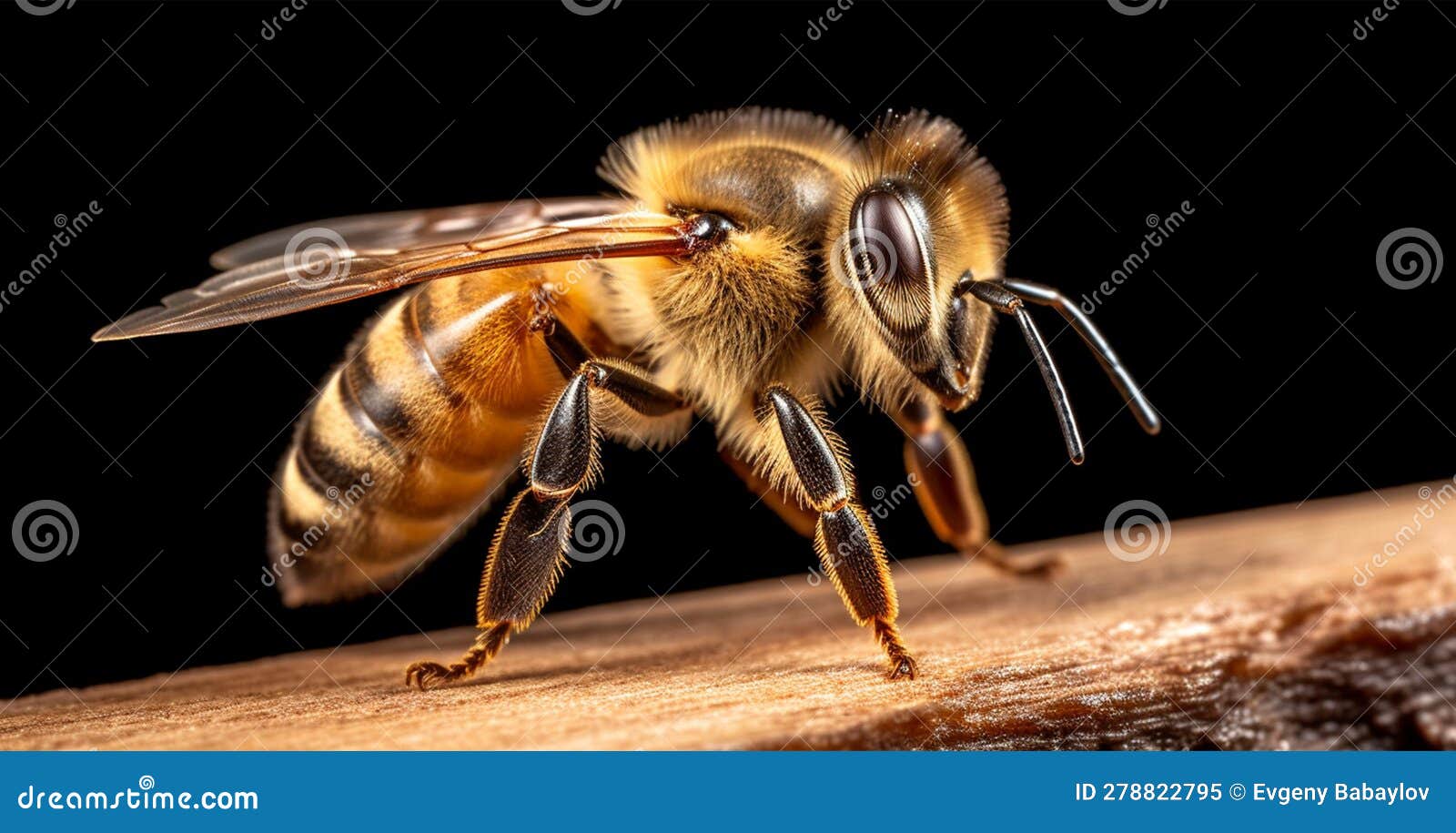 Honey Bee on Black Background, Side View - Image Generated by AI Stock ...