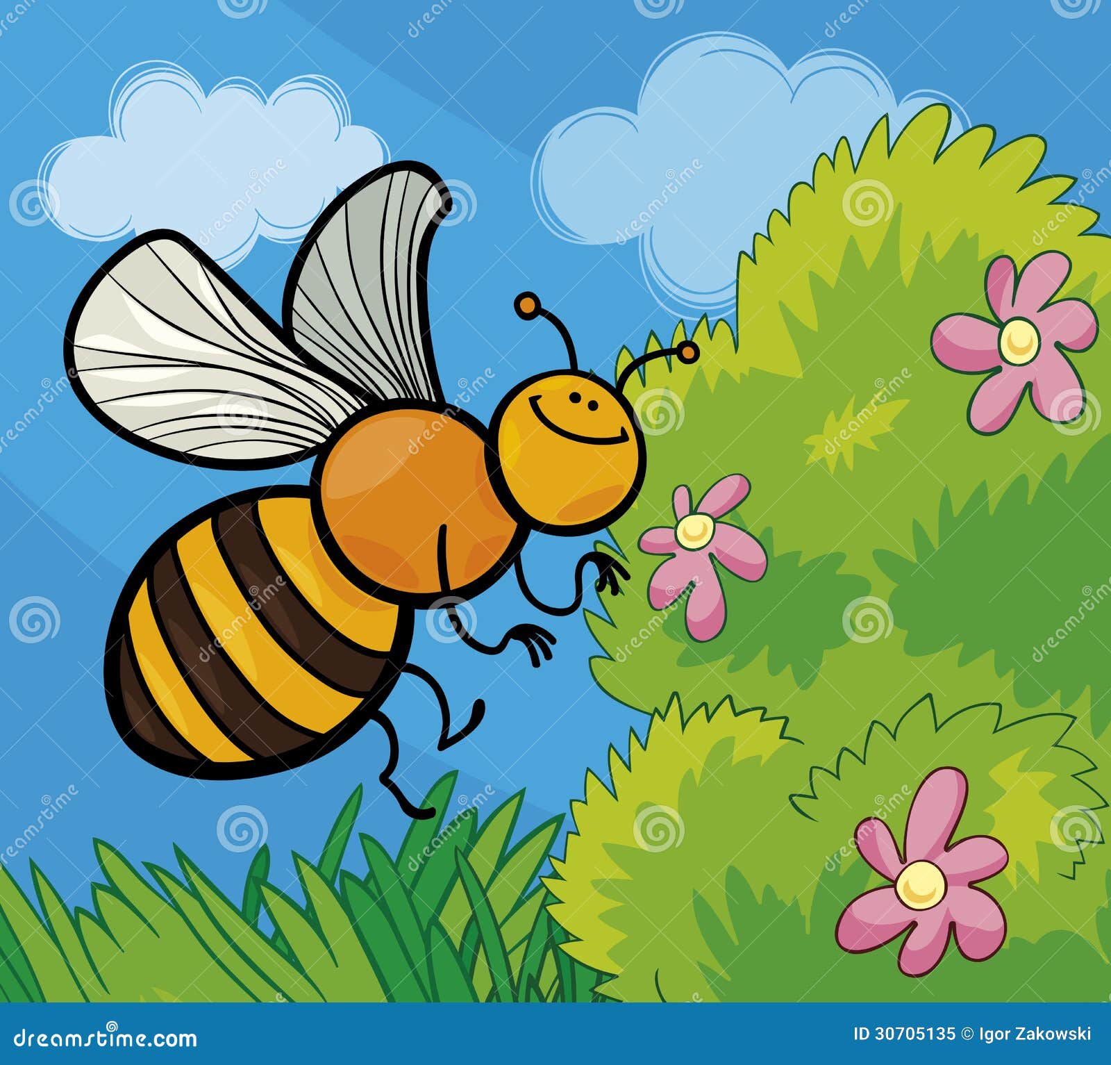 Honey Bee Cartoon Illustration Stock Vector - Illustration of nature ...