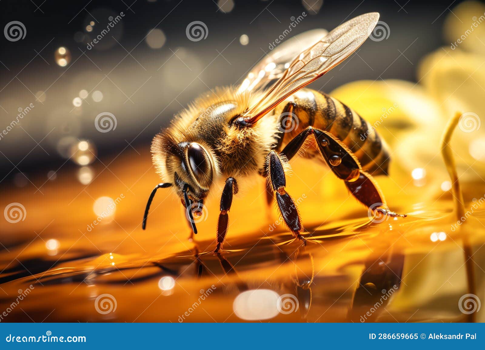 Honey Bee Close-up. Ai Generative Stock Image - Image of antenna, flora ...