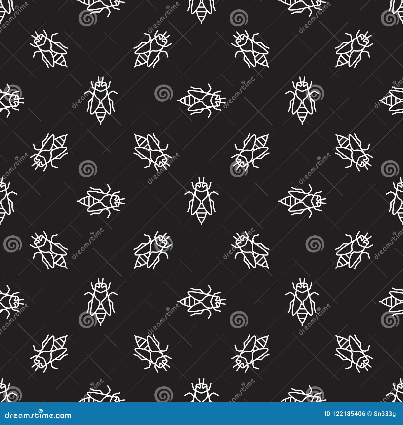 Honey Bee Dark Vector Seamless Pattern in Thin Line Style Stock Vector ...