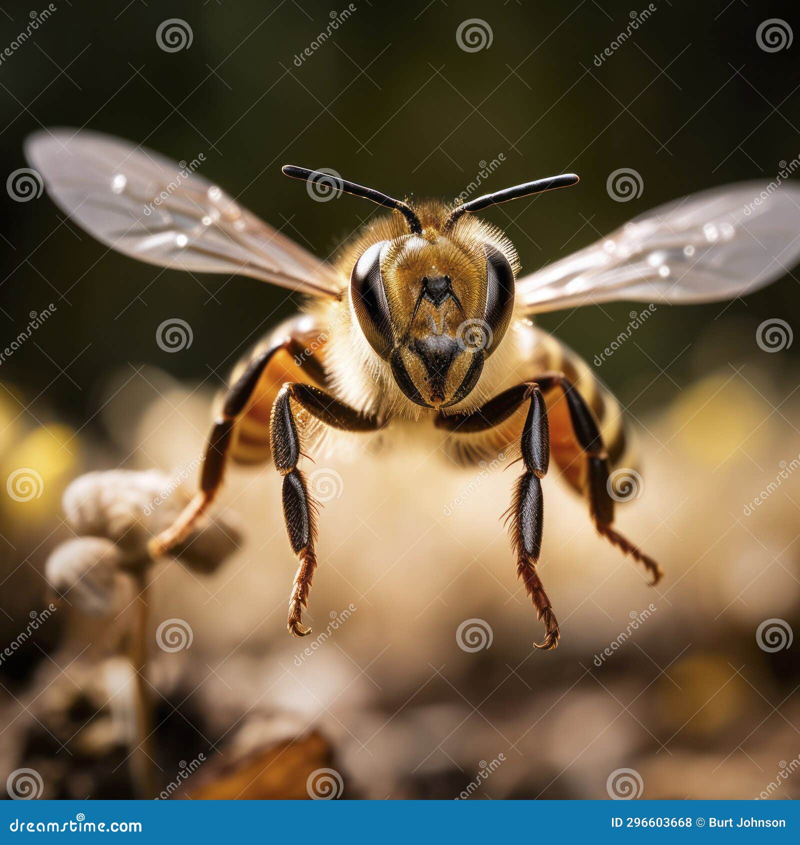 Honey Bee Flying Towards Camera Stock Photo - Image of season, wild ...