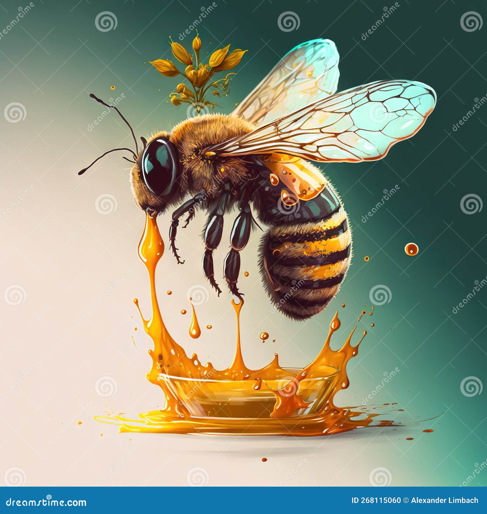 Honey Bee with Honey, Generative AI Stock Illustration - Illustration ...