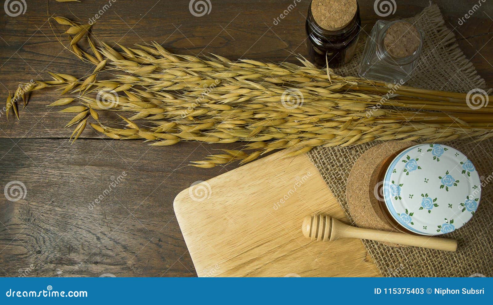 Honey Bee in Glass Bottle on Wood Table. Stock Image - Image of sweet ...