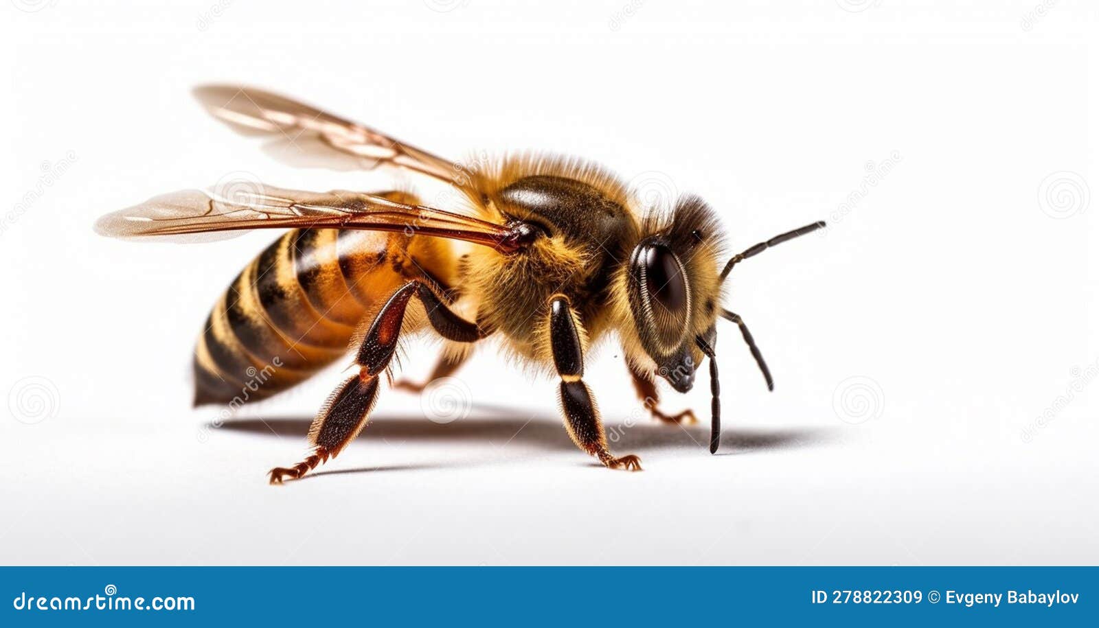 Honey Bee Isolated on White Background, Side View - AI Generated Image ...