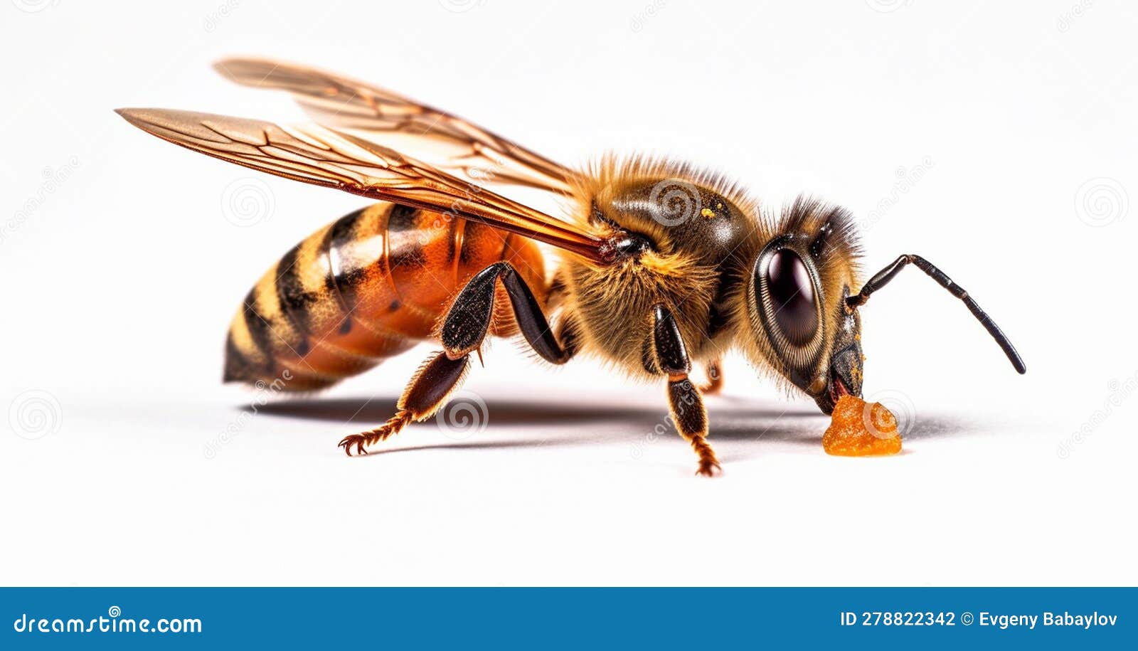 Honey Bee Isolated on White Background, Side View - AI Generated Image ...