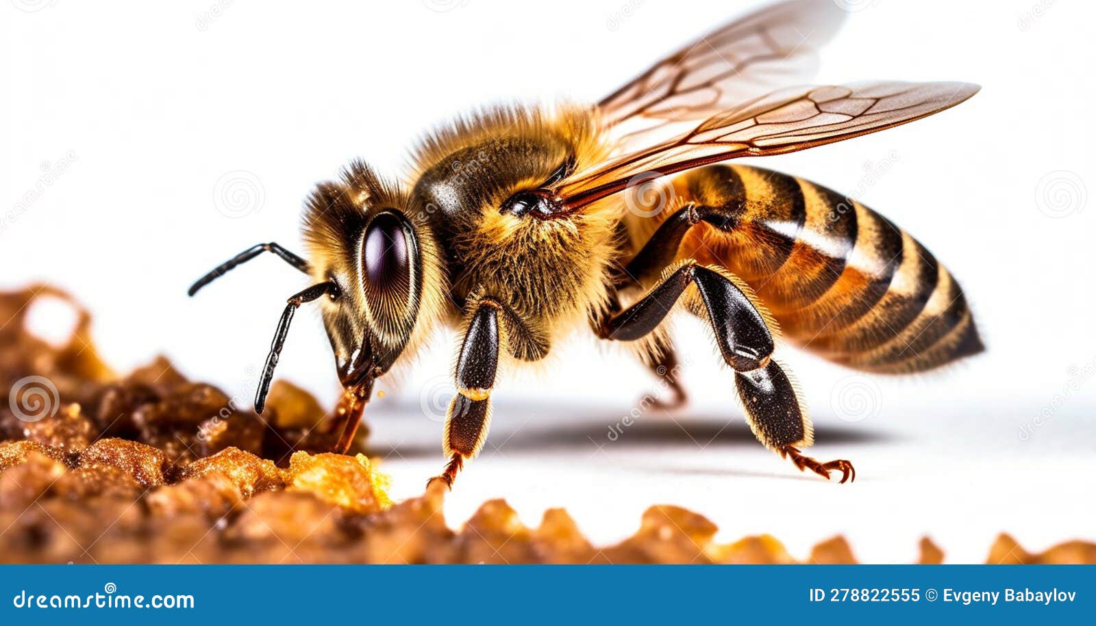 Honey Bee Isolated on White Background, Side View - AI Generated Image ...