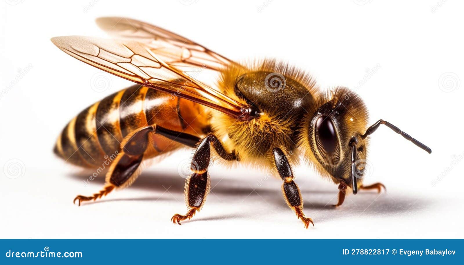 Honey Bee Isolated on White Background, Side View - AI Generated Image ...