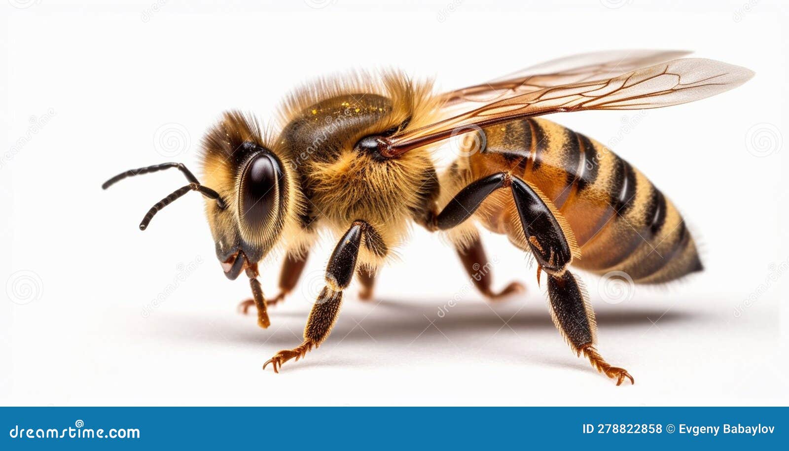 Honey Bee Isolated on White Background, Side View - AI Generated Image ...