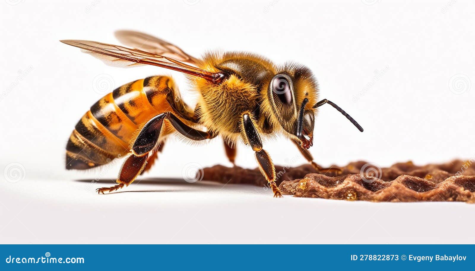Honey Bee Isolated on White Background, Side View - AI Generated Image ...