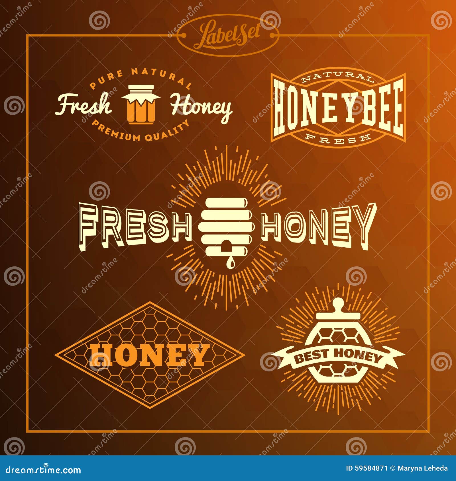 Honey bee label set stock vector. Illustration of nature - 59584871