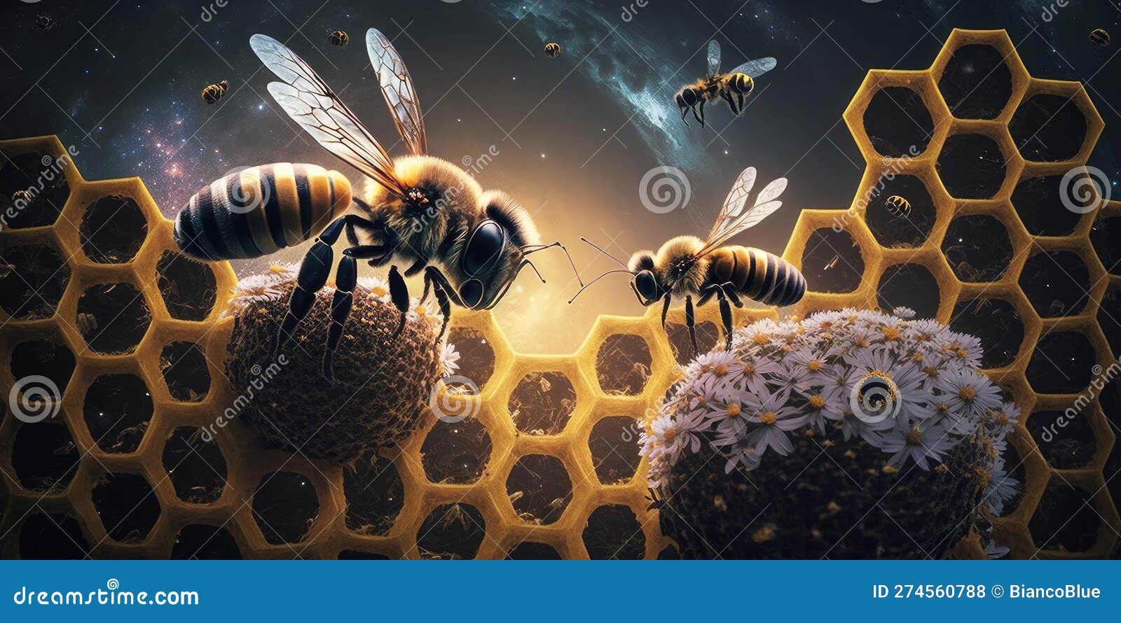 Honey Bee in Outer Space Space Fantasy Stock Illustration ...