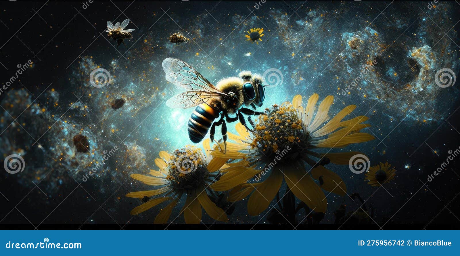 Honey Bee in Outer Space Space Fantasy Stock Illustration ...