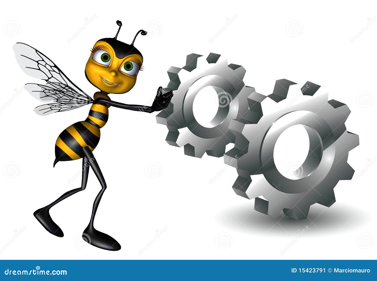 Honey Bee is Pushing the Engine Stock Illustration - Illustration of ...