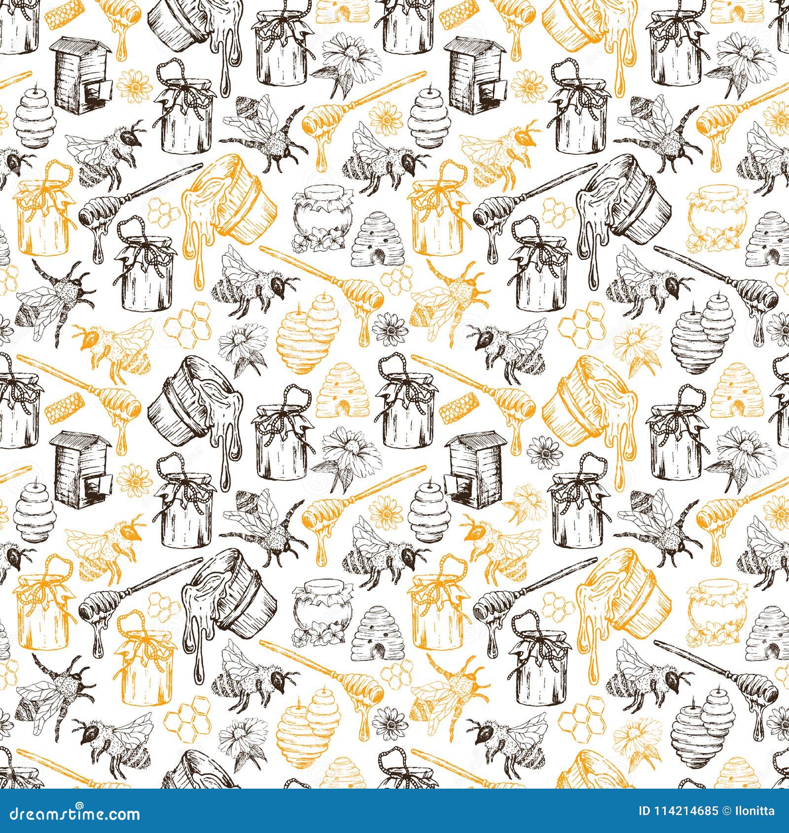 Honey Bee Seamless Pattern Sketch Hand Drawn Vector Illustration Stock ... Honey Bee Seamless Pattern Sketch Hand Drawn Vector Illustration Stock ...