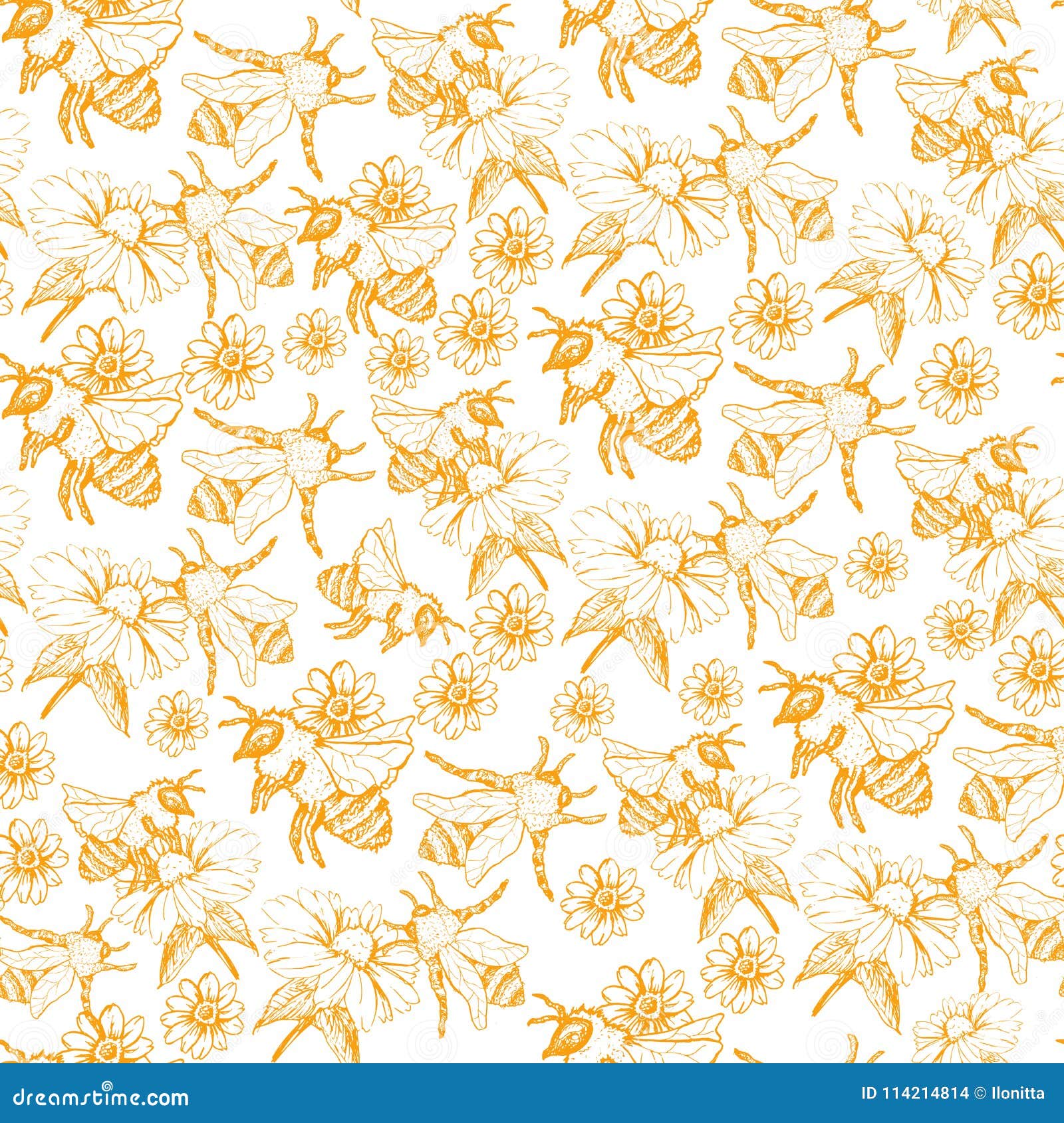 Honey Bee Seamless Pattern, Sketch Vector Illustration with Bee Hives ... Honey Bee Seamless Pattern, Sketch Vector Illustration with Bee Hives ...