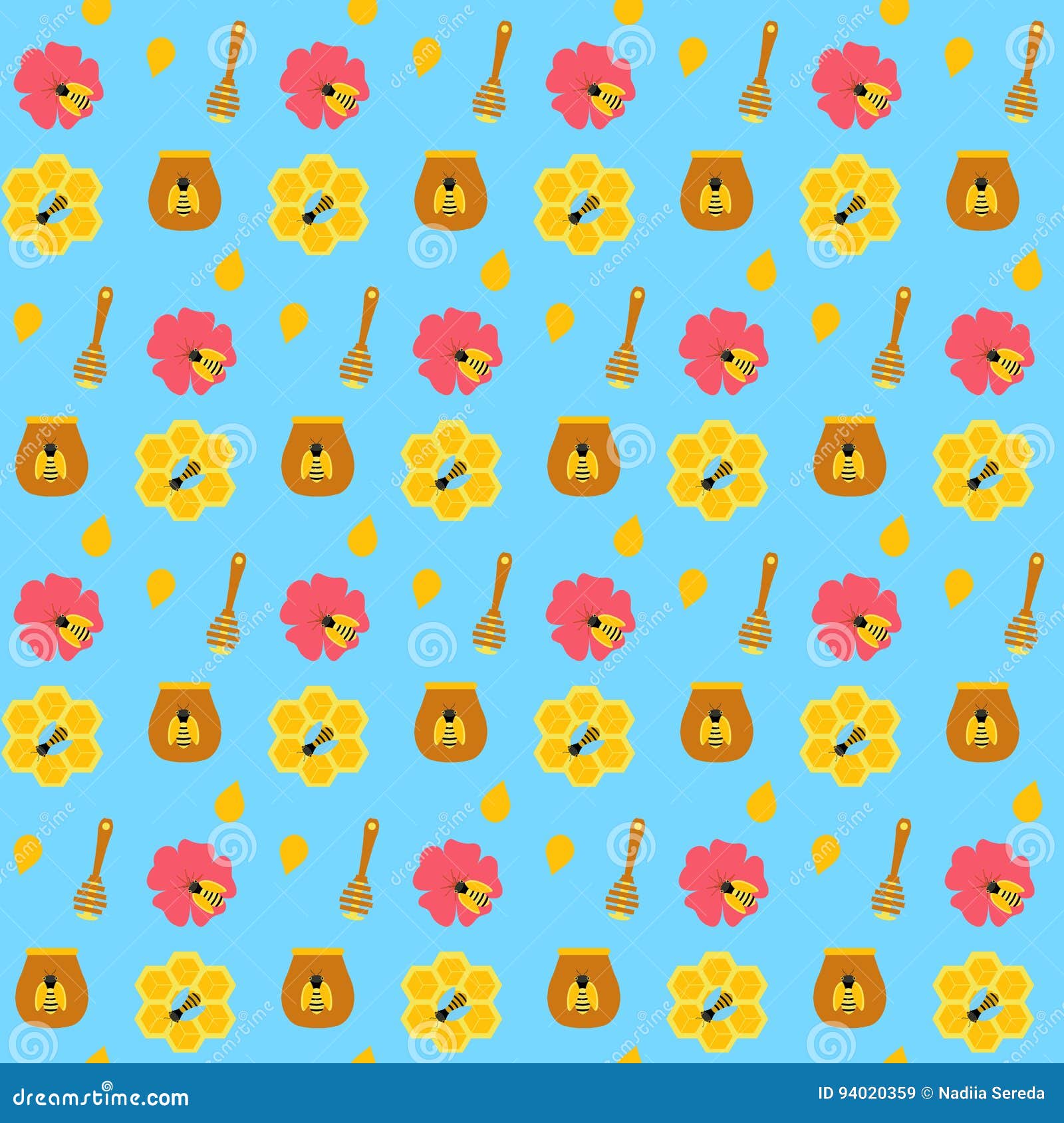 Honey and Bee Seamless Pattern Stock Vector - Illustration of nature ...