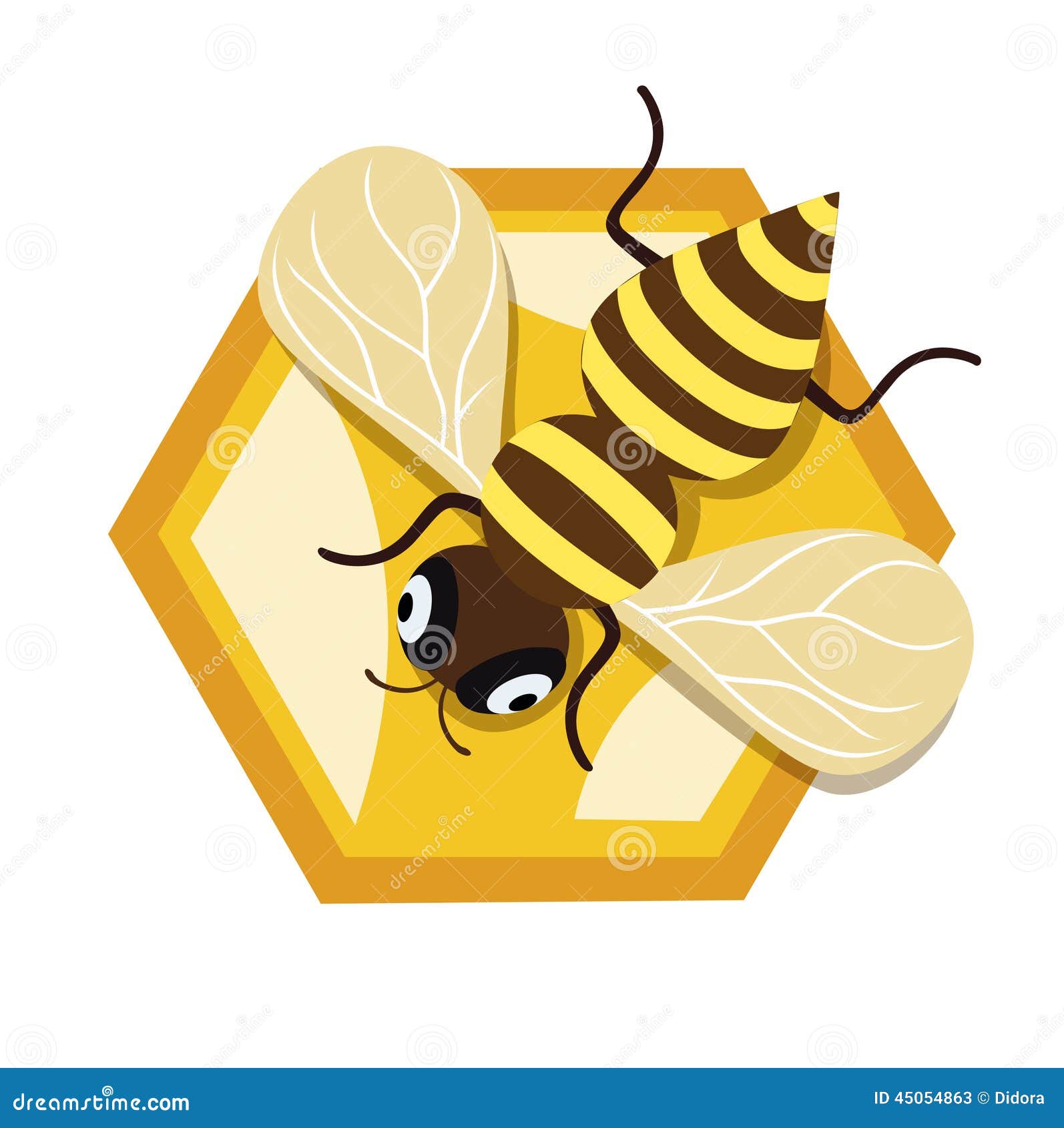 Honey Bee and Single Honey Comb Unit Flat Design Stock Vector ...